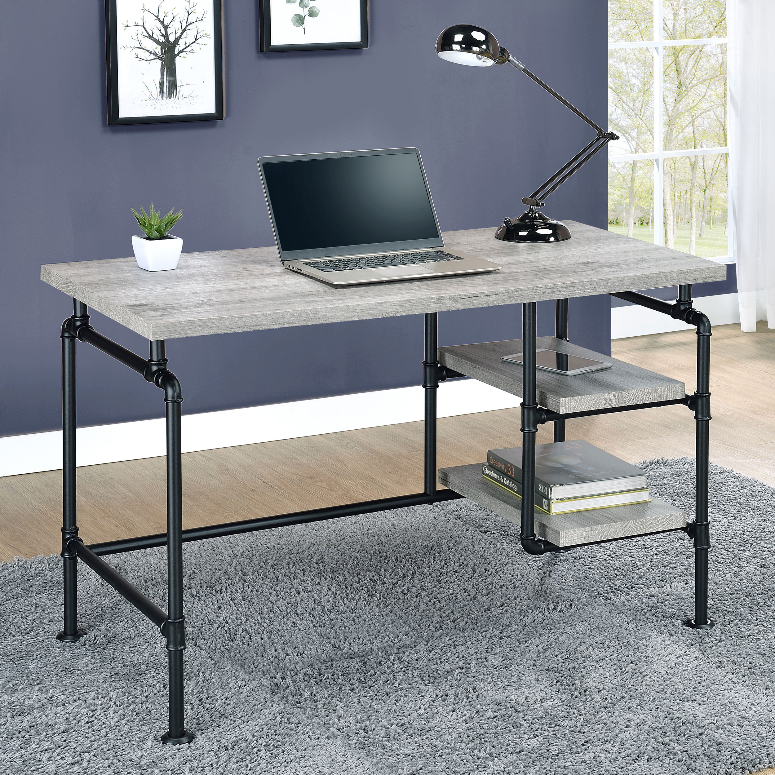 Trent Austin Design® Delray 47-Inch 2-Shelf Piping Writing Desk Grey ...
