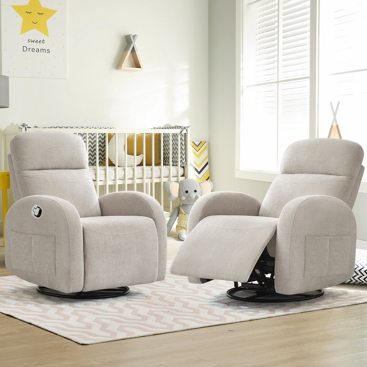 Latitude Run® Modern Upholstered Manual Swivel Rocker Glider Recliner ...