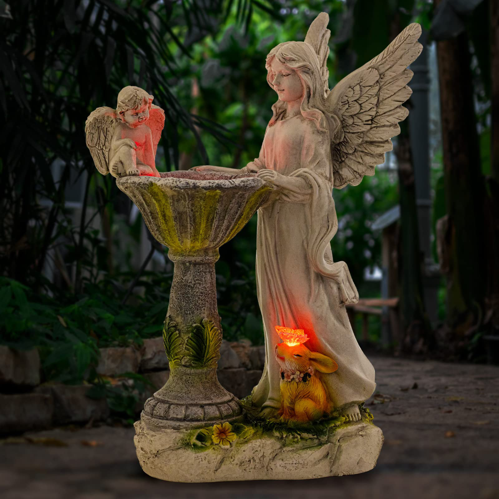 Arlmont & Co. Angel Outdoor Statues with Color Changing Lights | Wayfair