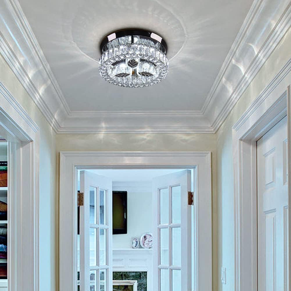 Mercer41 Modern Crystal Led Ceiling Light 30w Round Stainless Steel ...