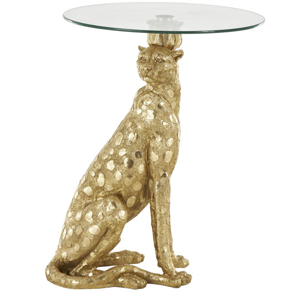 Bungalow Rose Sitting Metallic Spotted Leopard Accent Table With Round ...