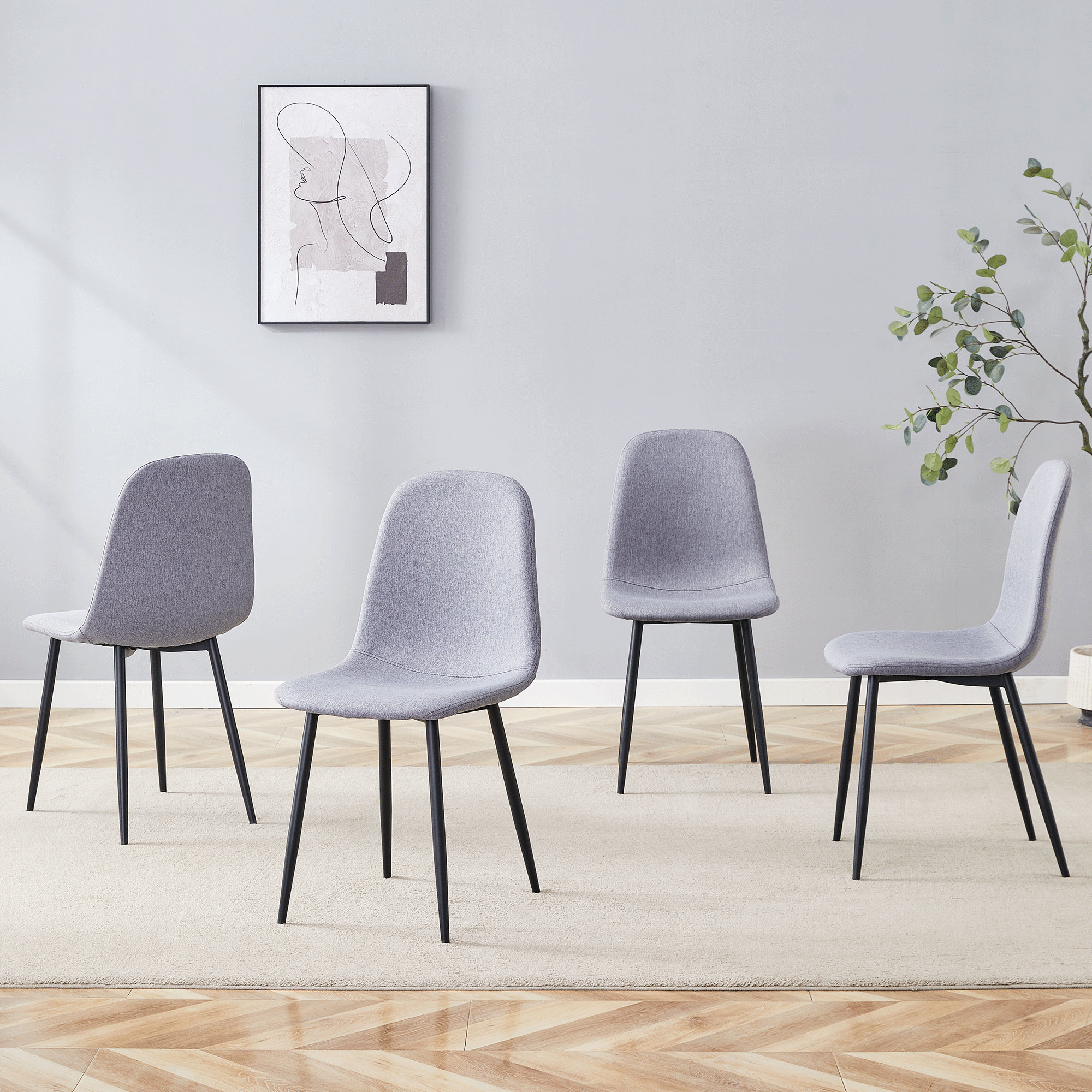 George Oliver Linen Cotton Dining Chairs with Integrated Backrest and ...