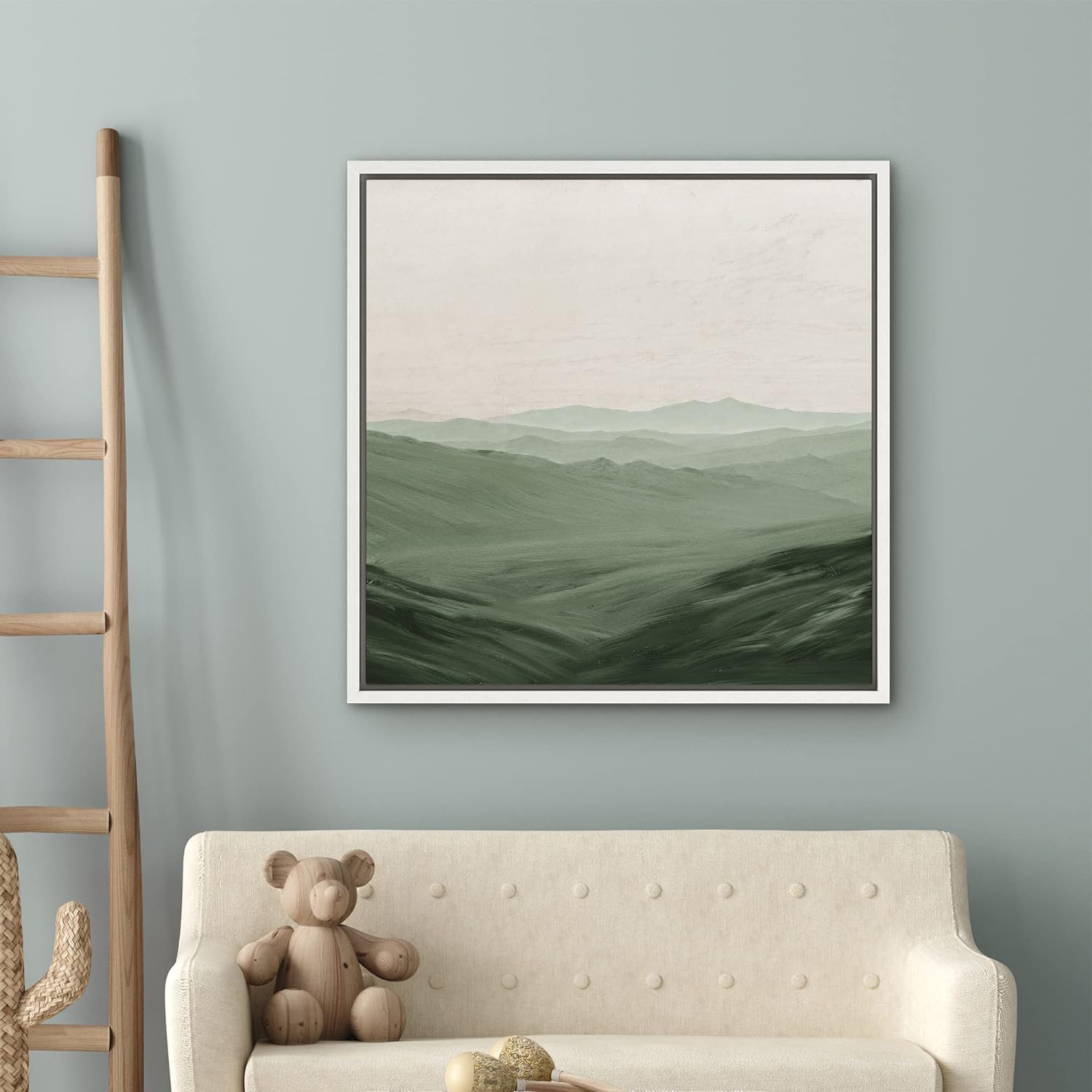 wall26 Aerial View Green Pastel Mountain Valley Framed On Canvas Print ...