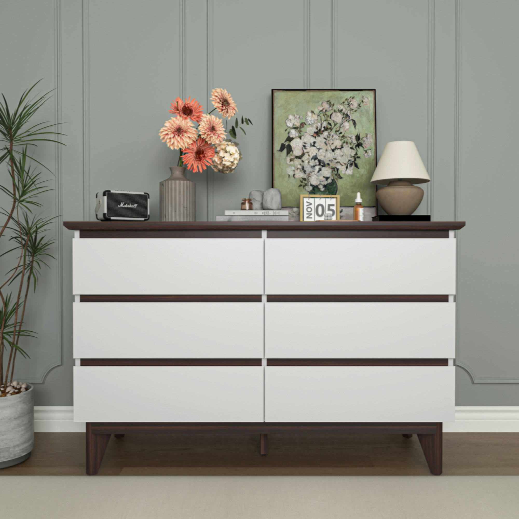 George Oliver 6-Drawer Double Dresser With Wide Drawers,White Dresser ...
