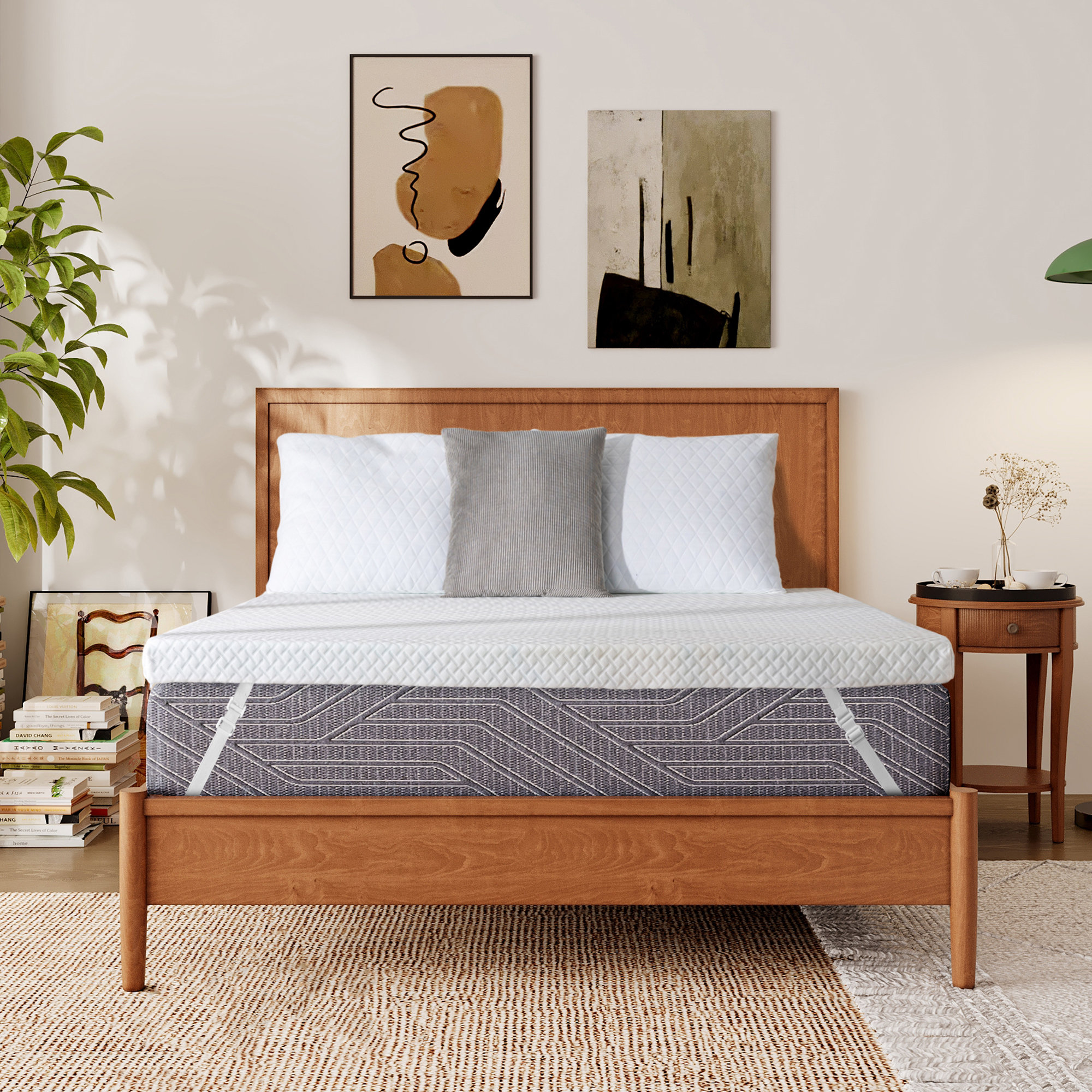 Alwyn Home Covered Memory Foam Mattress Topper with Adjustable Straps ...