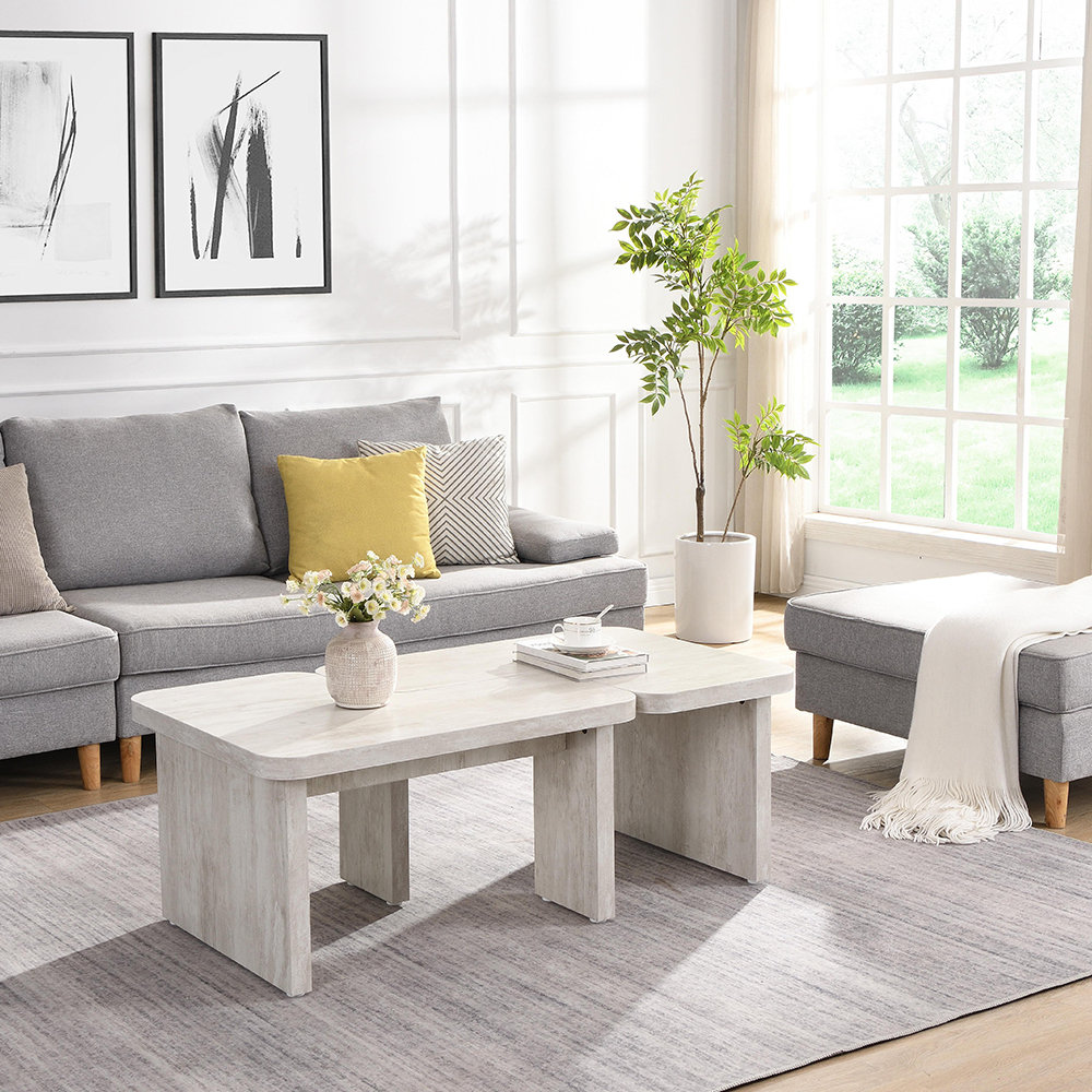 Ebern Designs Rectangle Wood Coffee Table, Modular Coffee Table Set Of ...