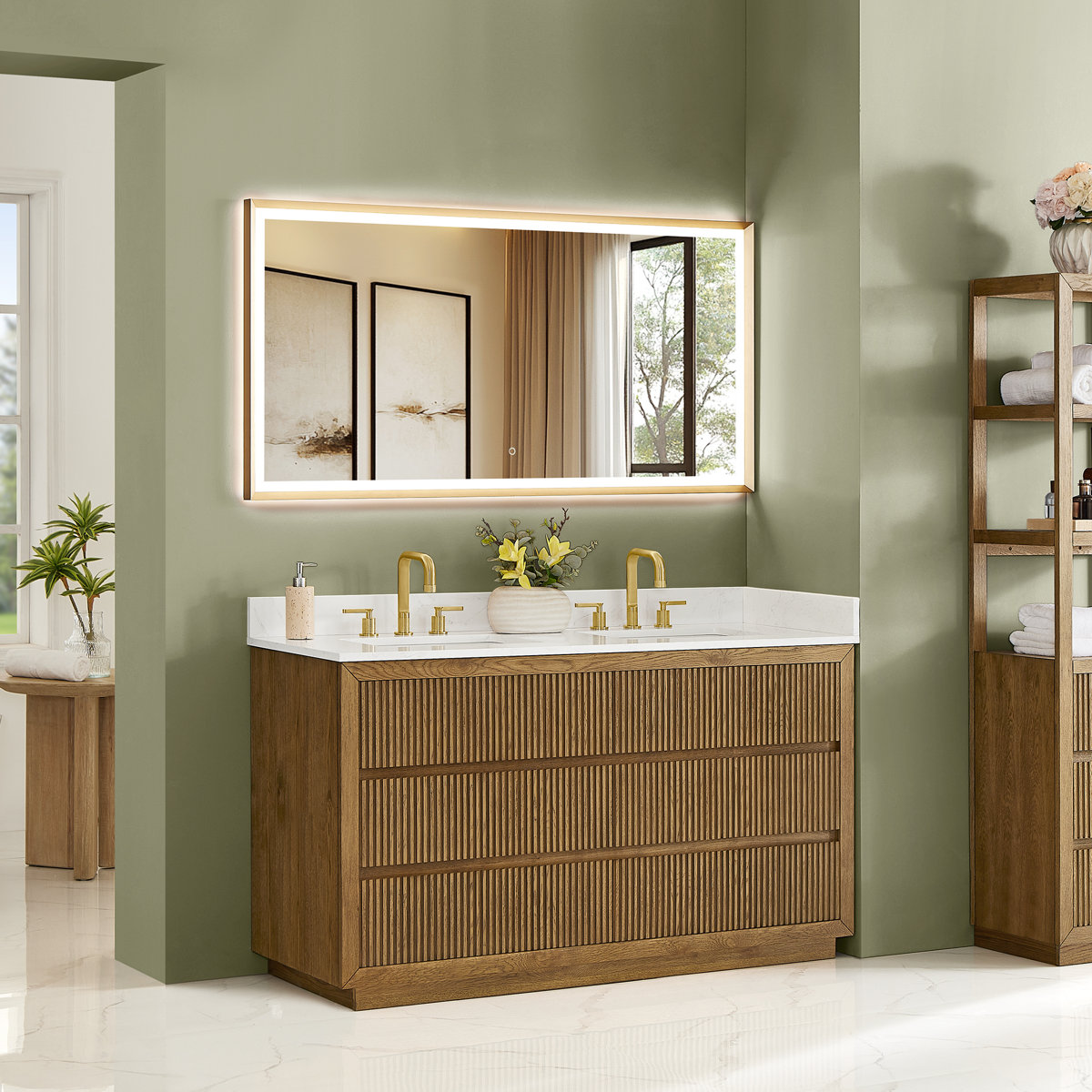 Hokku Designs Navan 60" Double Bathroom Vanity in Weathered Brown with ...