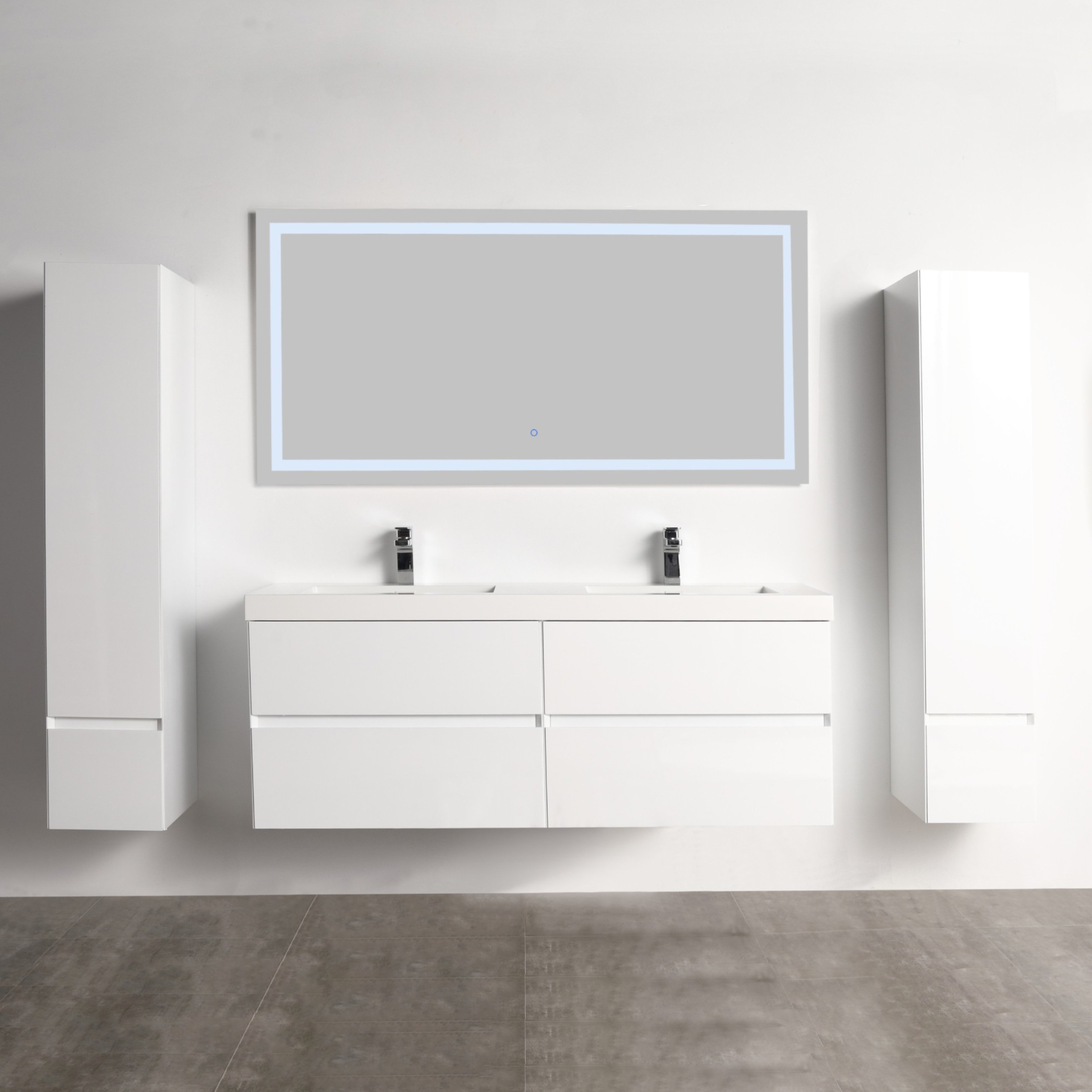 Ebern Designs Meuble-lavabo double flottant avec lavabo mural Annedoris ...
