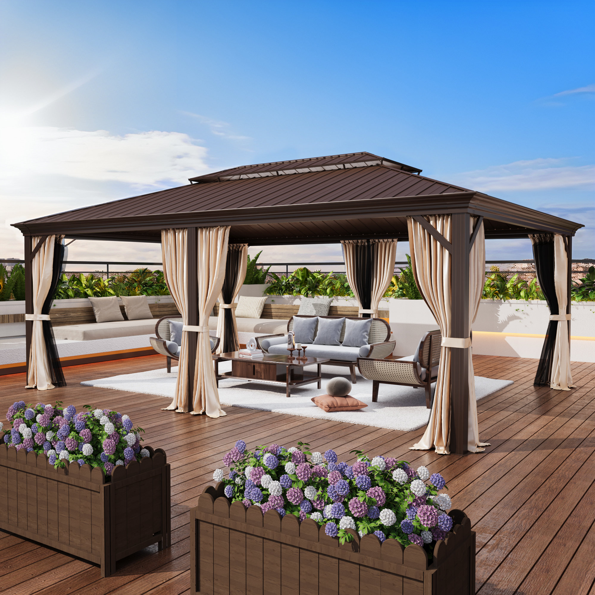 EROMMY 20 Ft. W x 14 Ft. D Aluminum Galvanized Steel Patio Gazebo, PRO ...