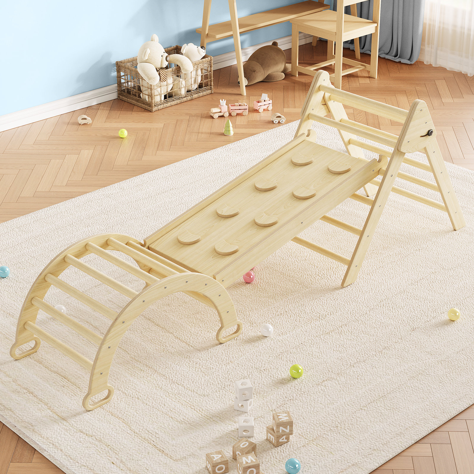 Wayfair Solid Pine Wood Pikler Triangle Set - Foldable Climbing Toys ...