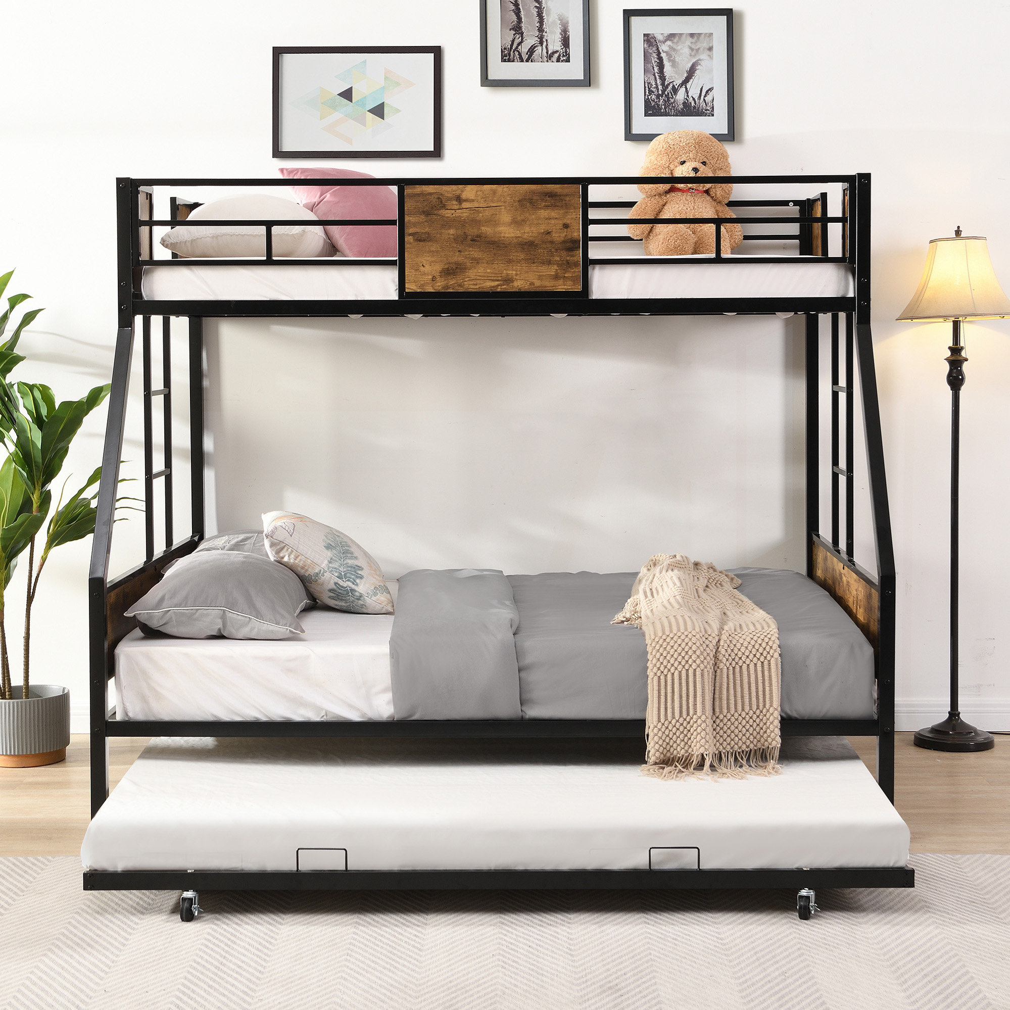 Latitude Run® Twin Over FULL Metal Bunk Bed With Trundle 2 - Side ...