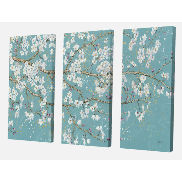 East Urban Home Blue April Tree - 3 Piece Wrapped Canvas Painting Print ...