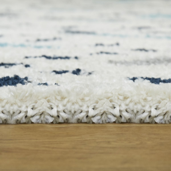 Wrought Studio™ Dodger Geometric Blue/Beige Shag Area Rug | Wayfair