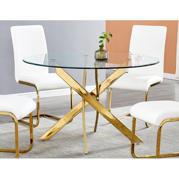 Everly Quinn Lofton Round Glass Dining Table & Reviews | Wayfair
