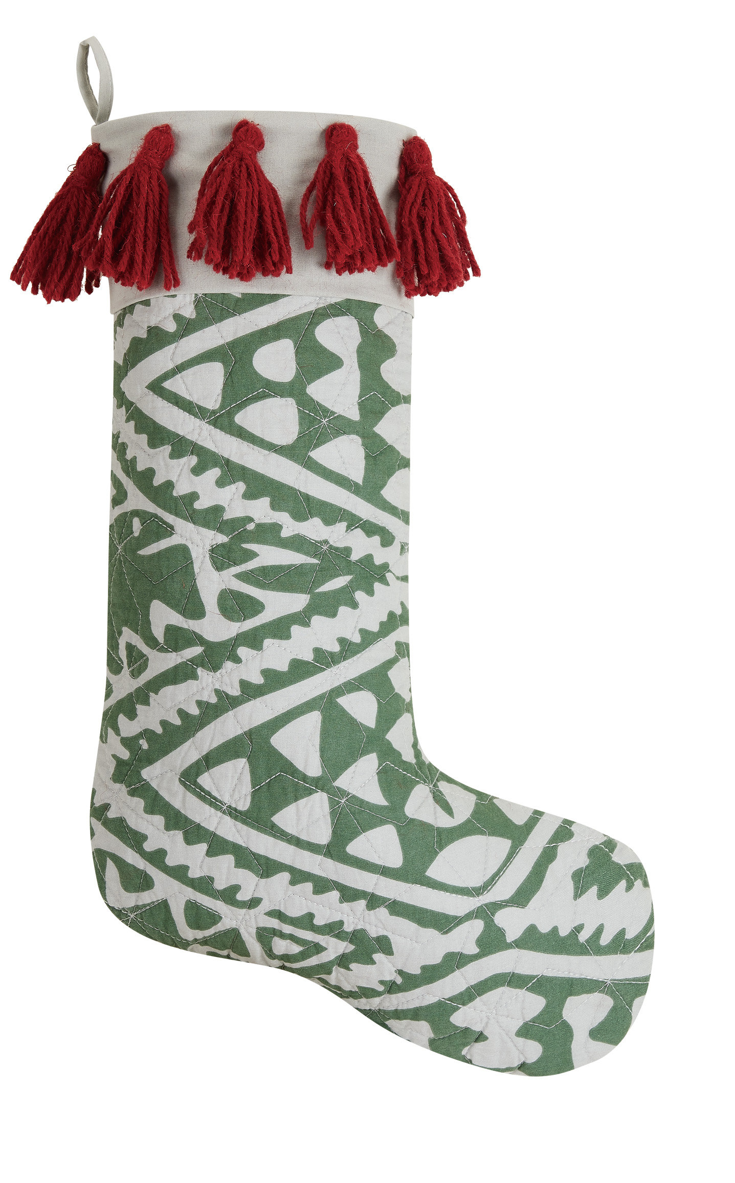 Jungalow Boho Green Holiday Stocking with Tassels | Wayfair