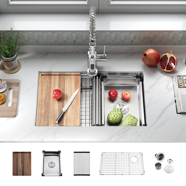 ATTOP 30 Inch Workstation Undermount Single Bowl Kitchen Sink with ...