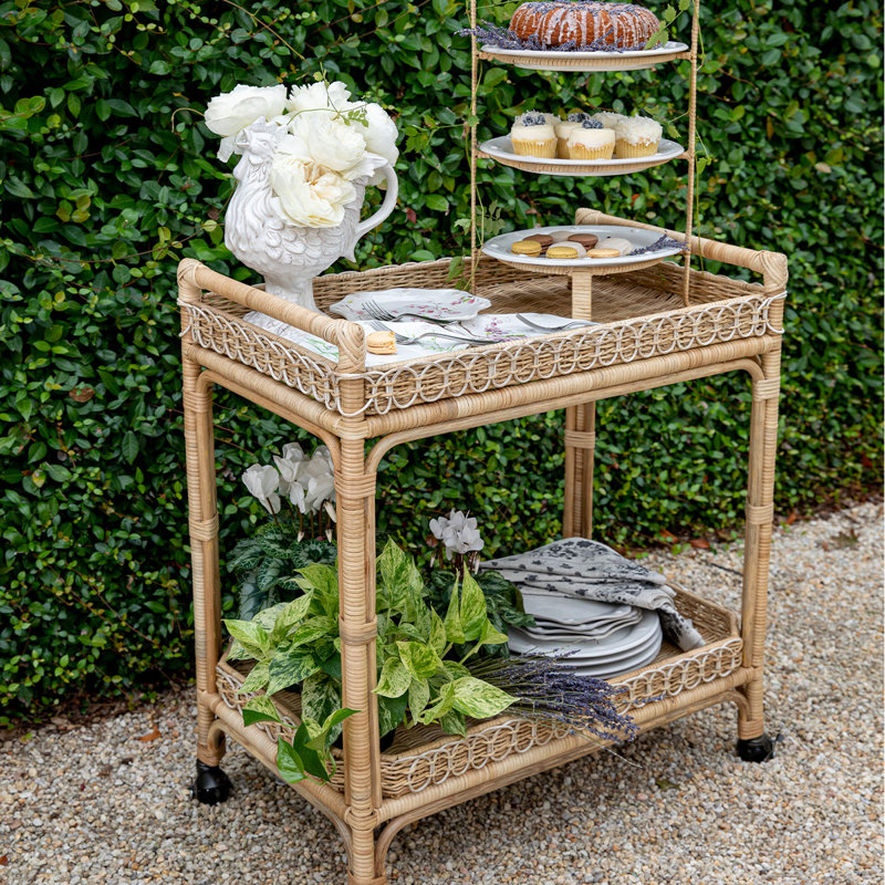 Juliska Provence Rattan Bar Cart - Whitewash/Light Brown | Wayfair