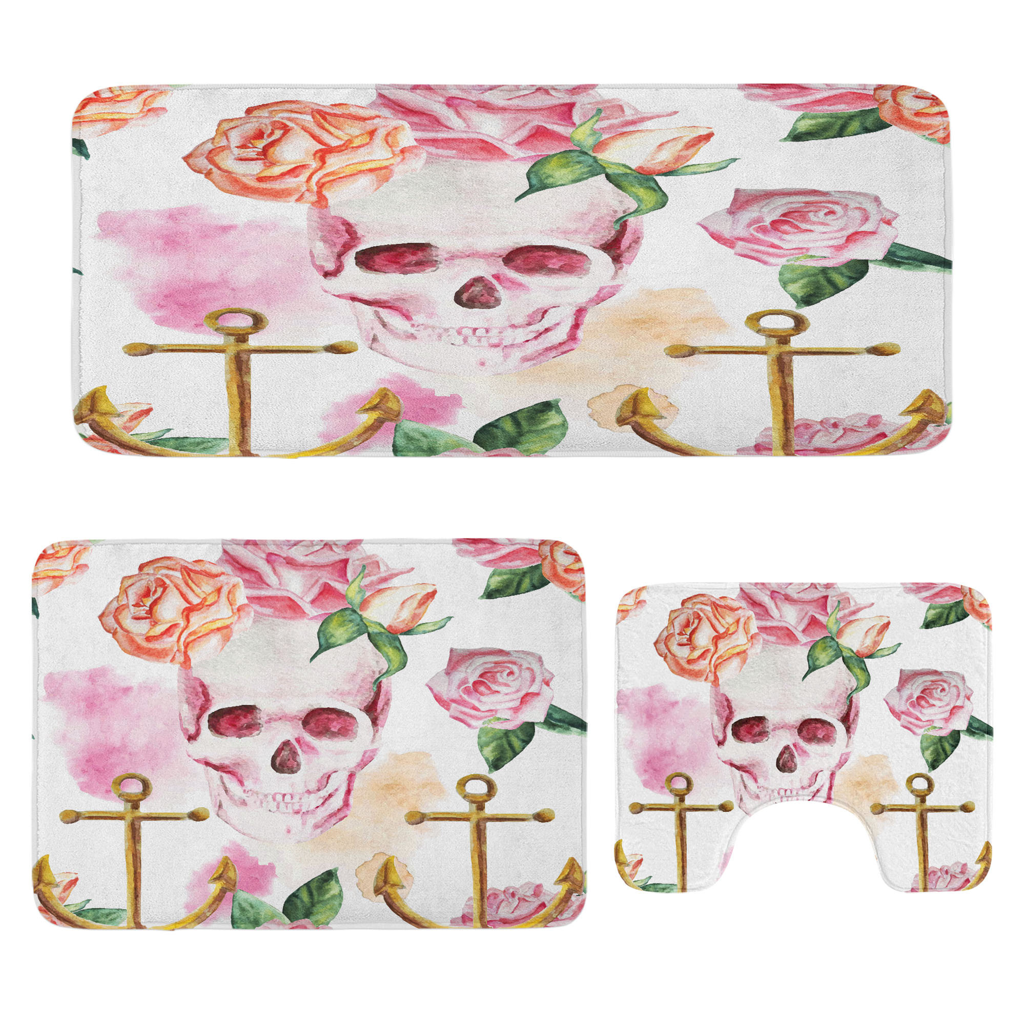 Latitude Run® Skull Bathroom Rug Set 3 Pieces U-Shape & Rectangle Mats ...