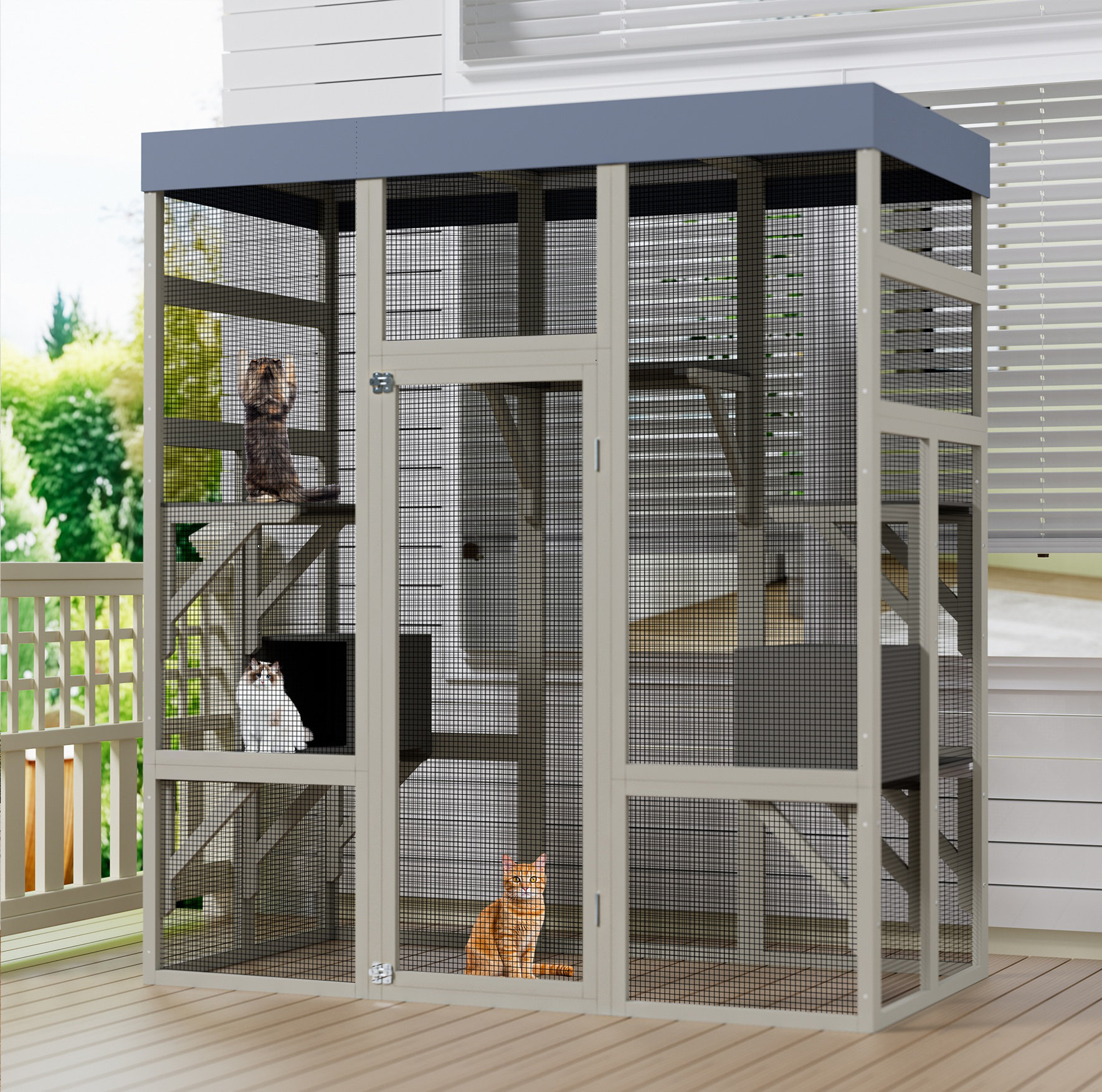 Archie & Oscar™ Large Outdoor Gray Wooden Catio – Solid Wood Cat ...