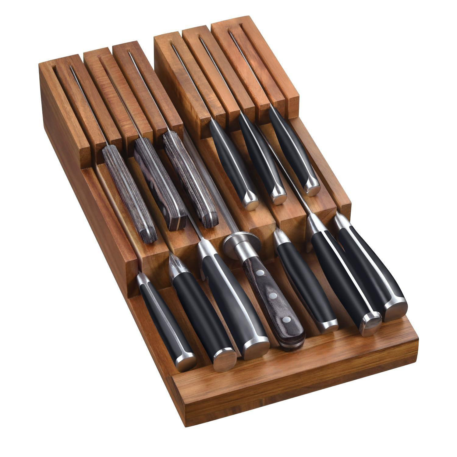 XIXIXIANGRONGAA In-Drawer Knife Block, Acacia Wood Kitchen Knife Drawer ...
