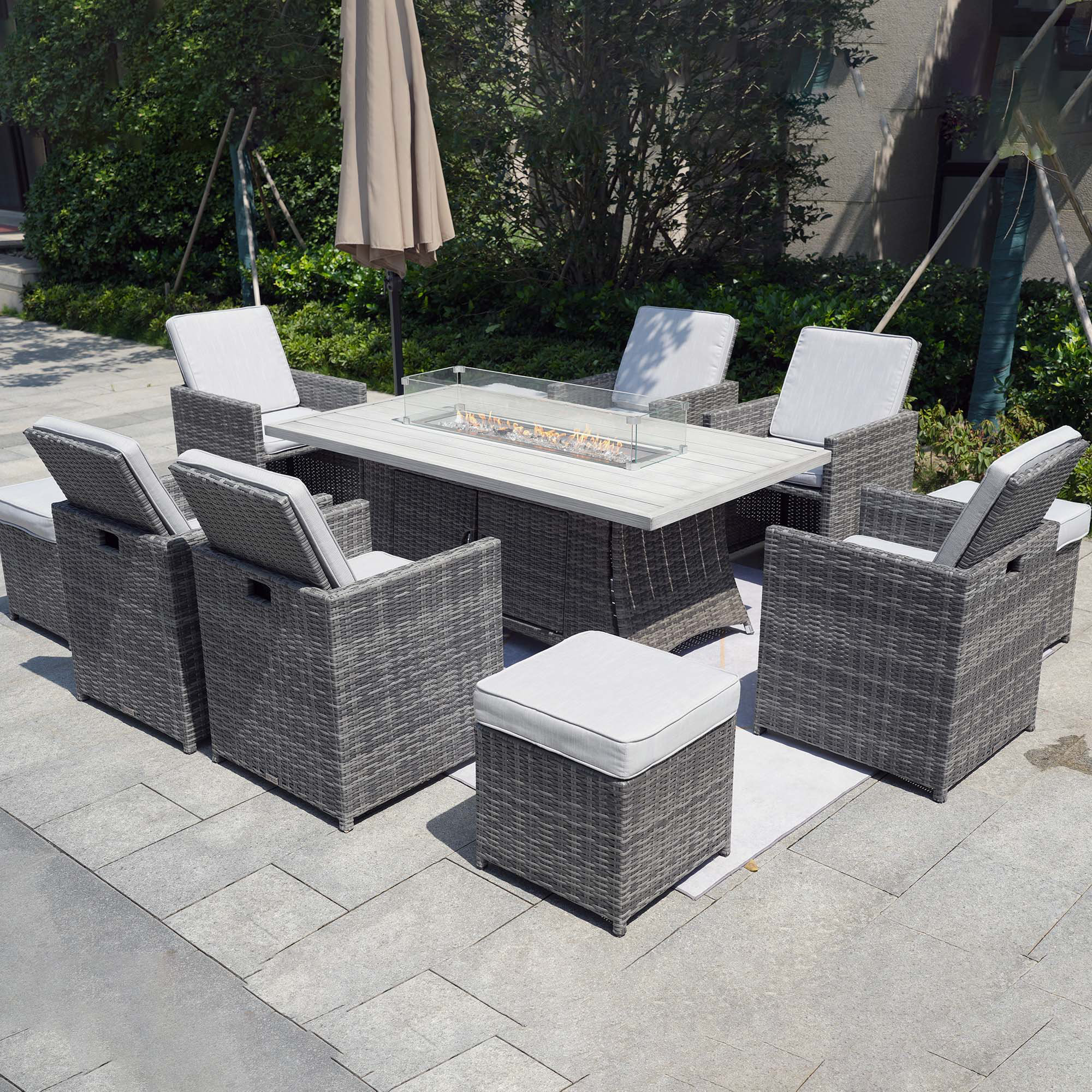 Ebern Designs Rectangular 6 - Person 70.87'' Long Fire Pit Table Dining ...