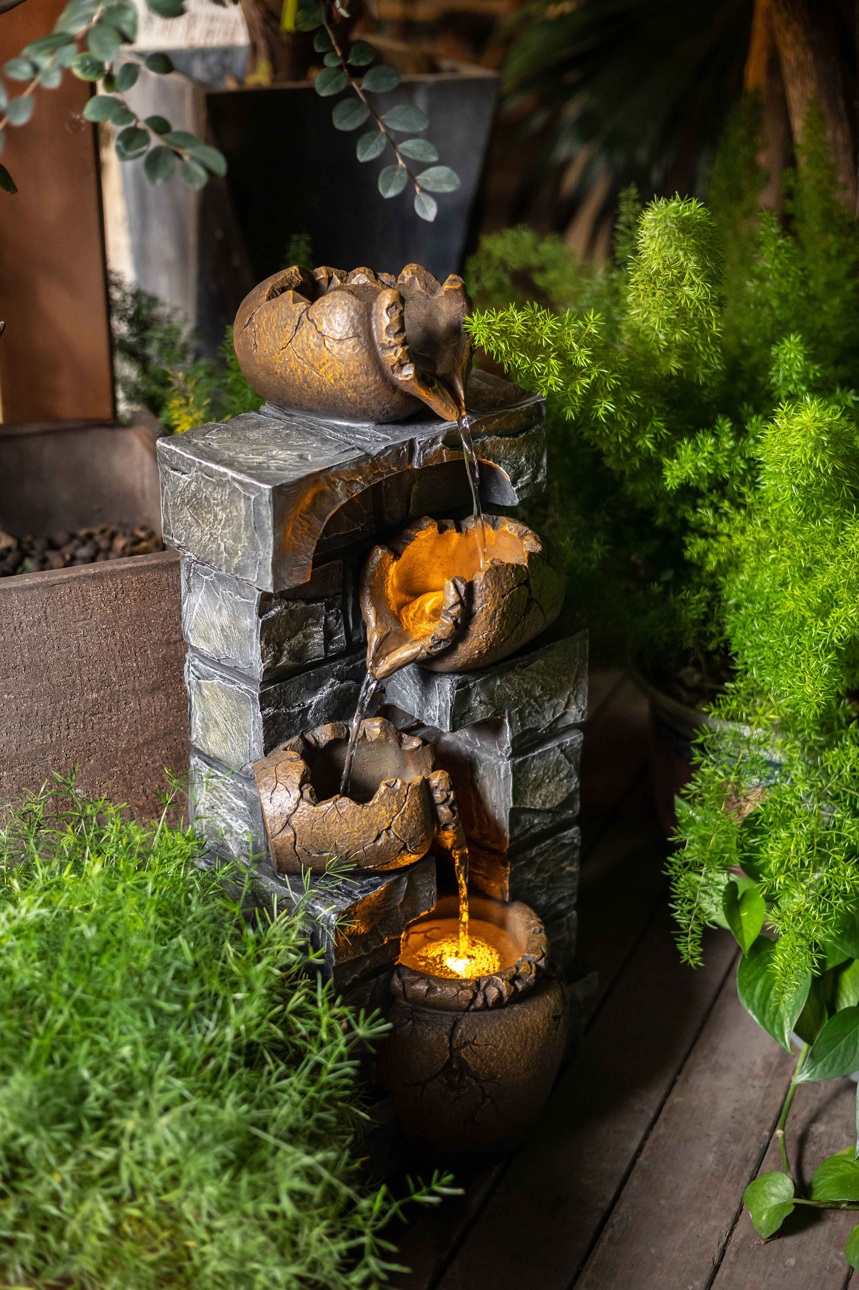 Millwood Pines Rustic Stoneware Bowl And Jar Outdoor Floor Water ...