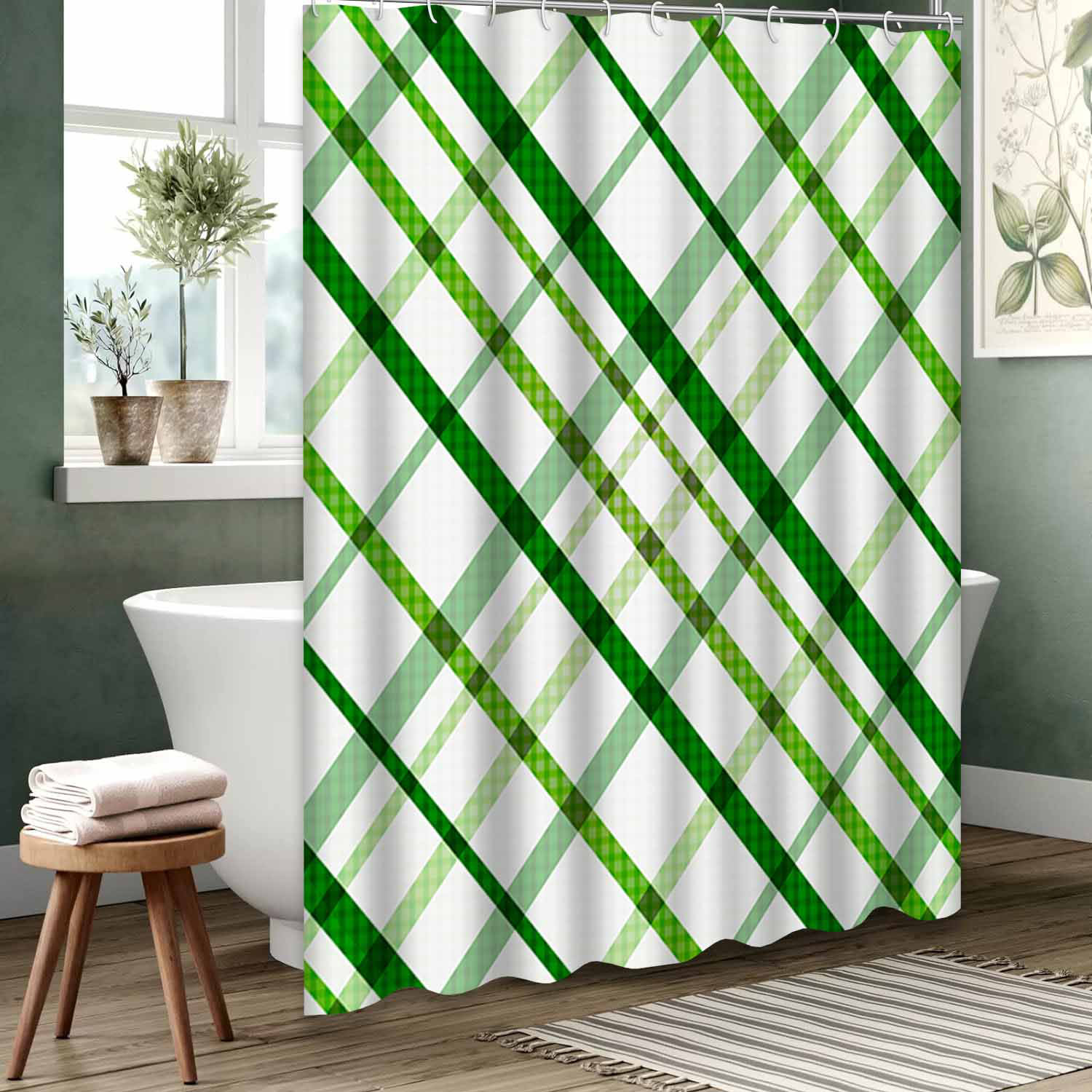 The Holiday Aisle® White Waterproof Shower Curtain,Christmas Red Green ...