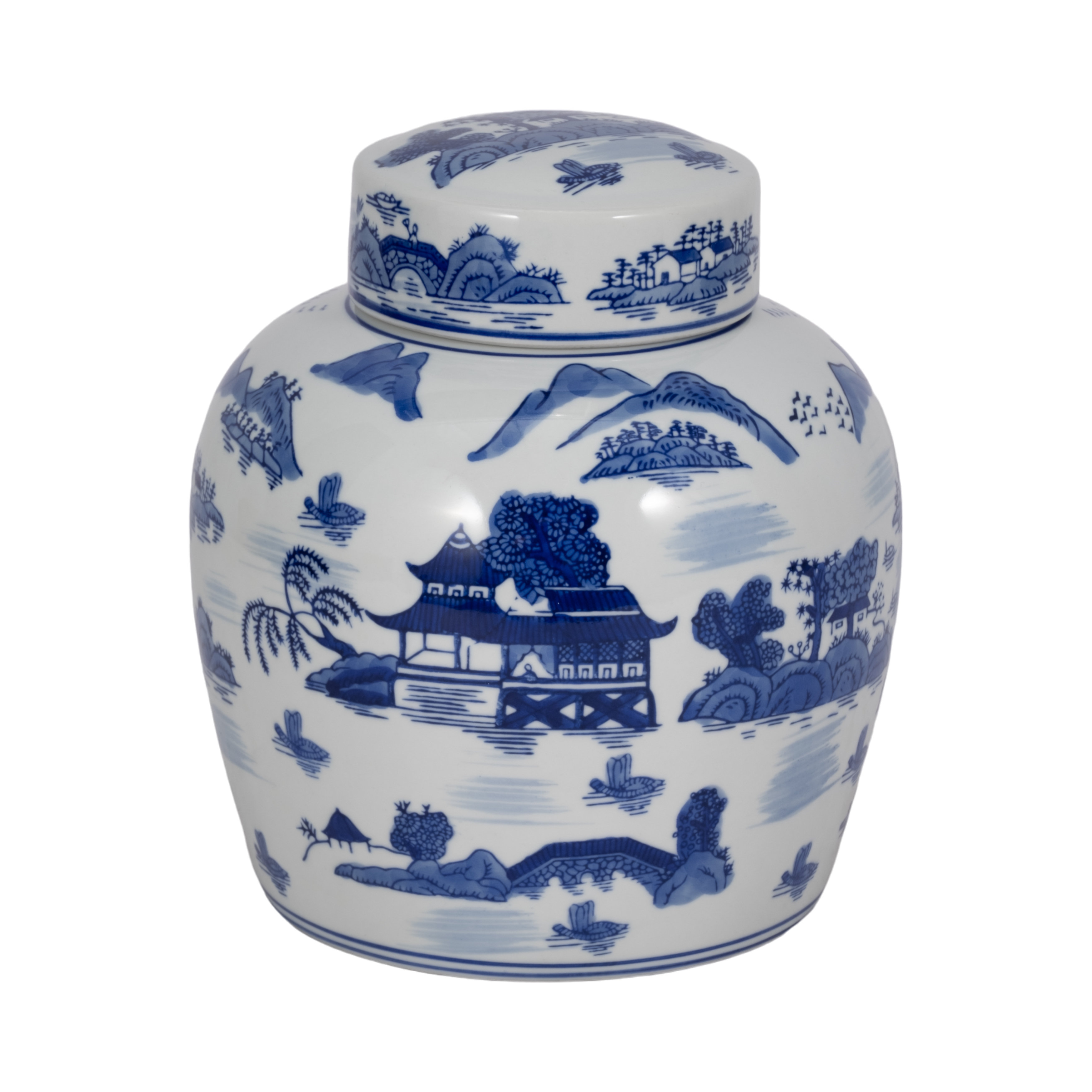 Alcott Hill Ceramic Jar Blue and White Chinoiserie Temple Design ...