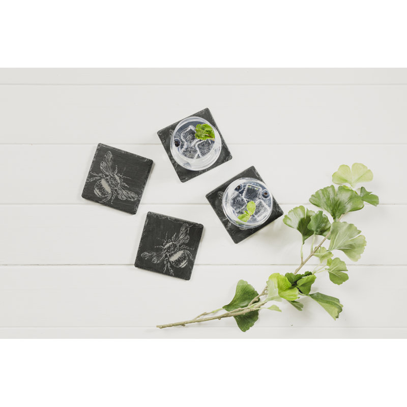 Selbrae House 4 Square Slate Coasters with Bee Design | Wayfair.co.uk