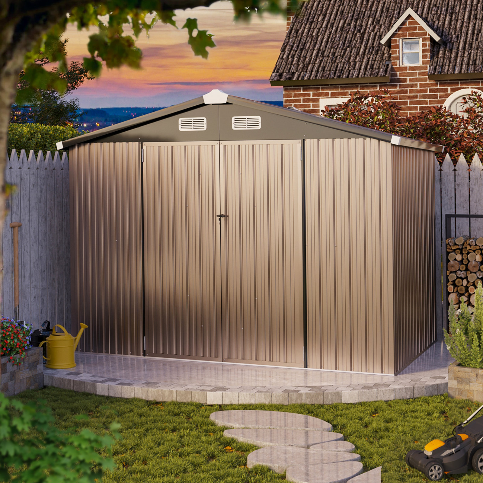 JolyDale 8 ft. W x 5 ft. D Metal Storage Shed with Metal Base Frame Kit ...