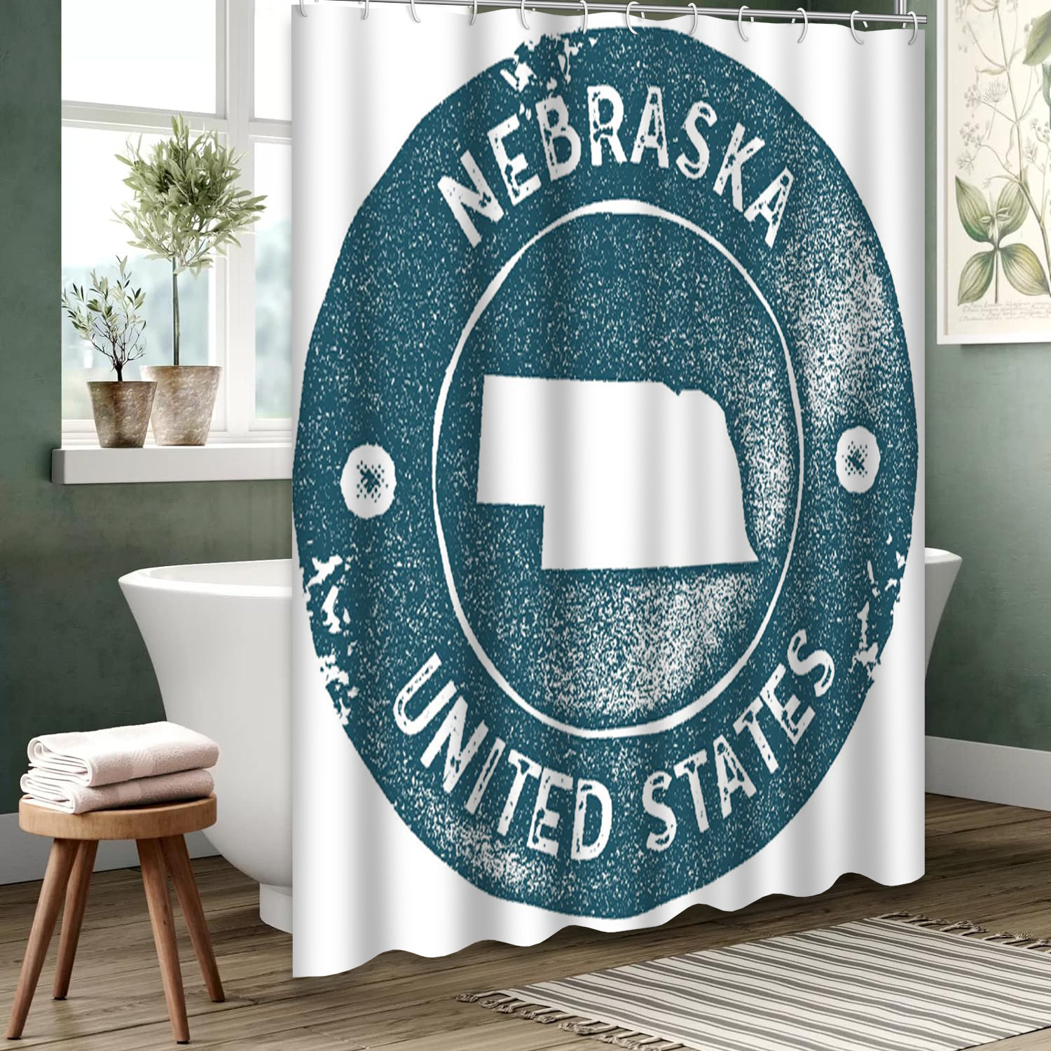 East Urban Home Blue Old Waterproof Shower Curtain,Map Vintage Stamp ...