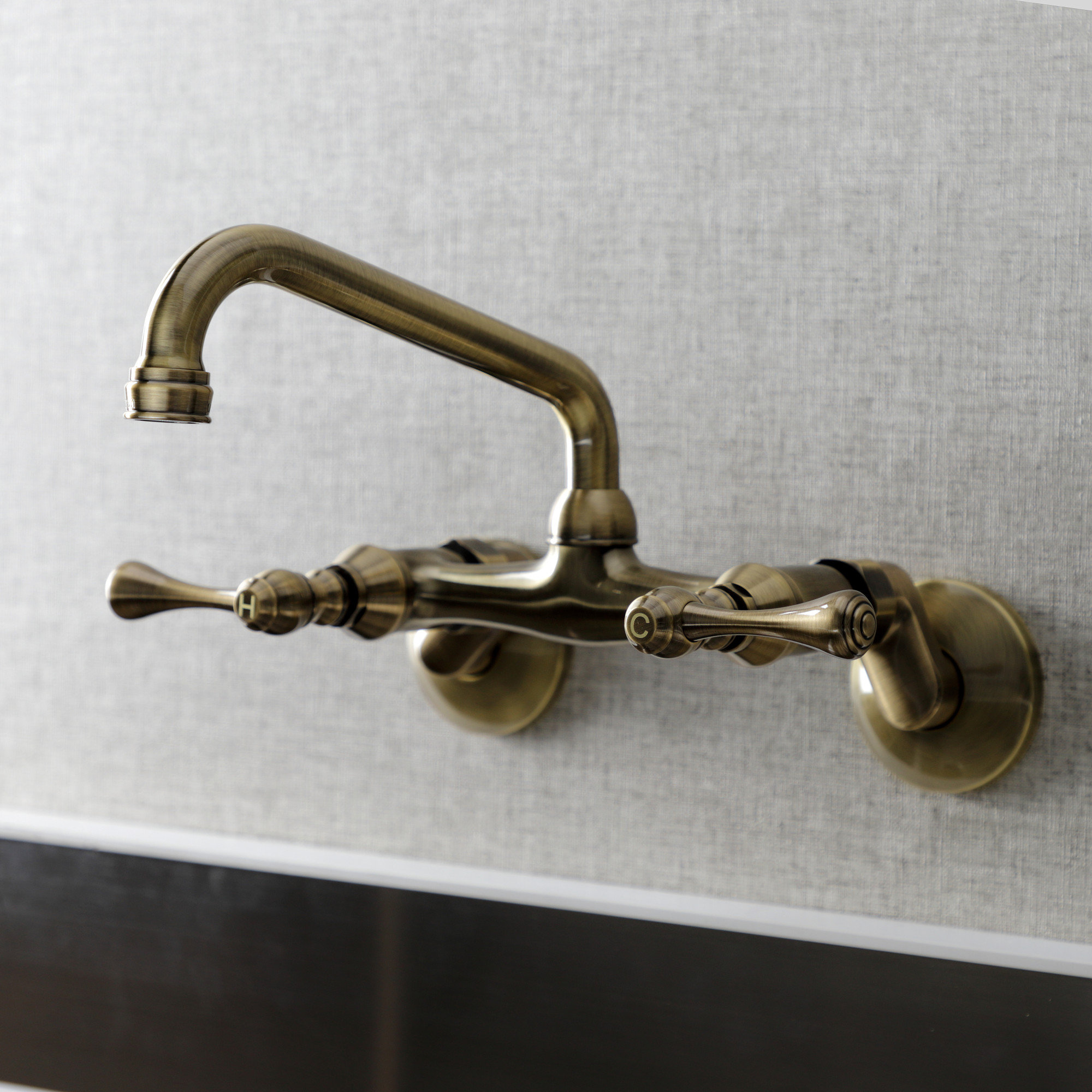 Kingston Brass Kingston Double-Handle 2-Hole Wall-Mount Bridge Kitchen ...