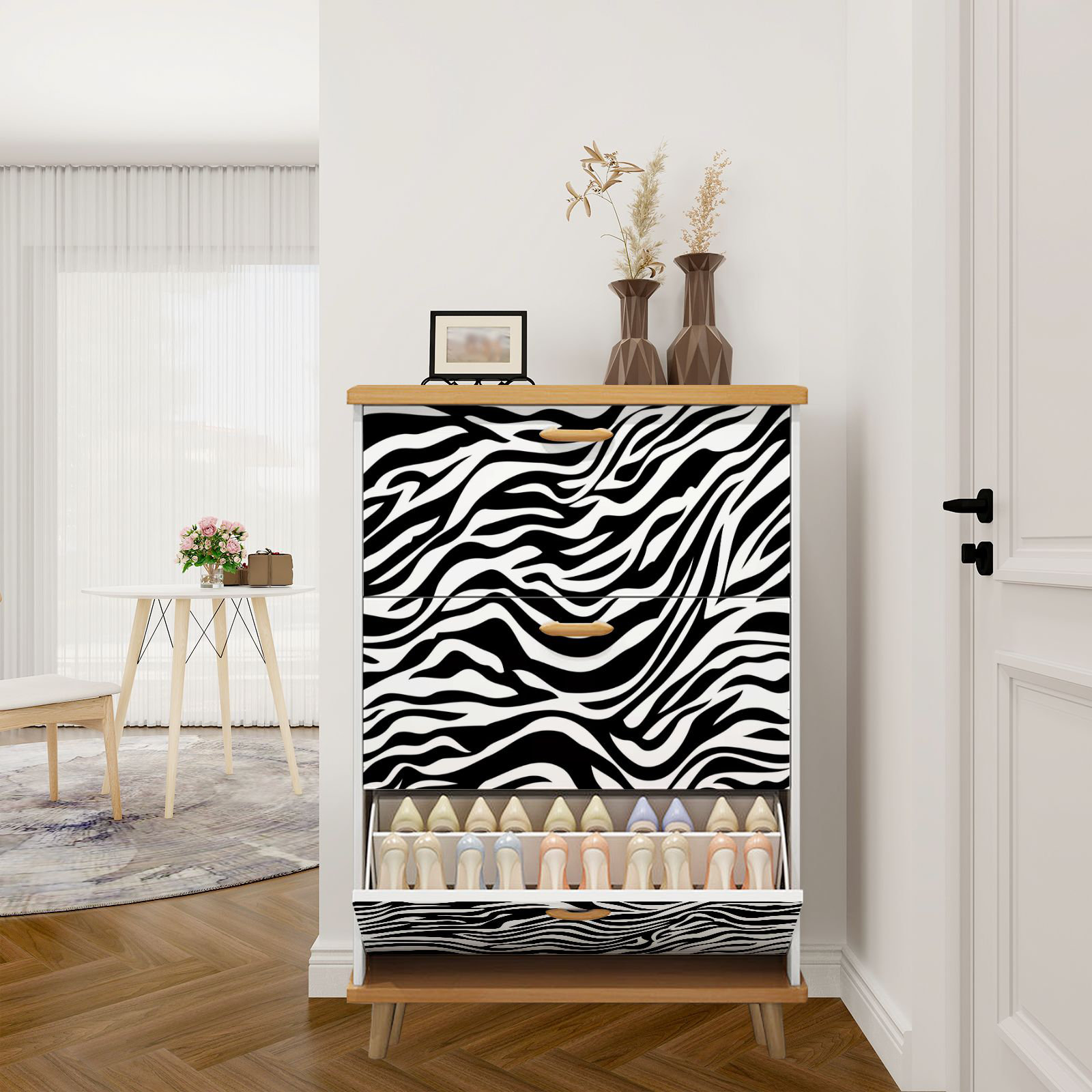 PeeNoke Shoe Storage Cabinet with 3 Flip Drawers for stripe animals ...