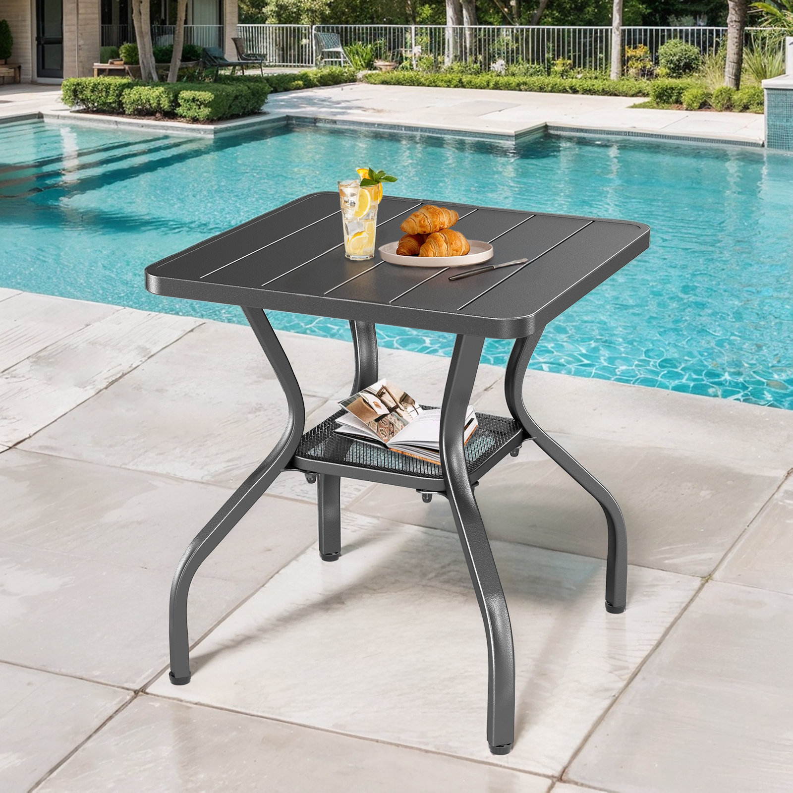 Winston Porter Powder-Coated Steel Frame Black Patio Side Table ...