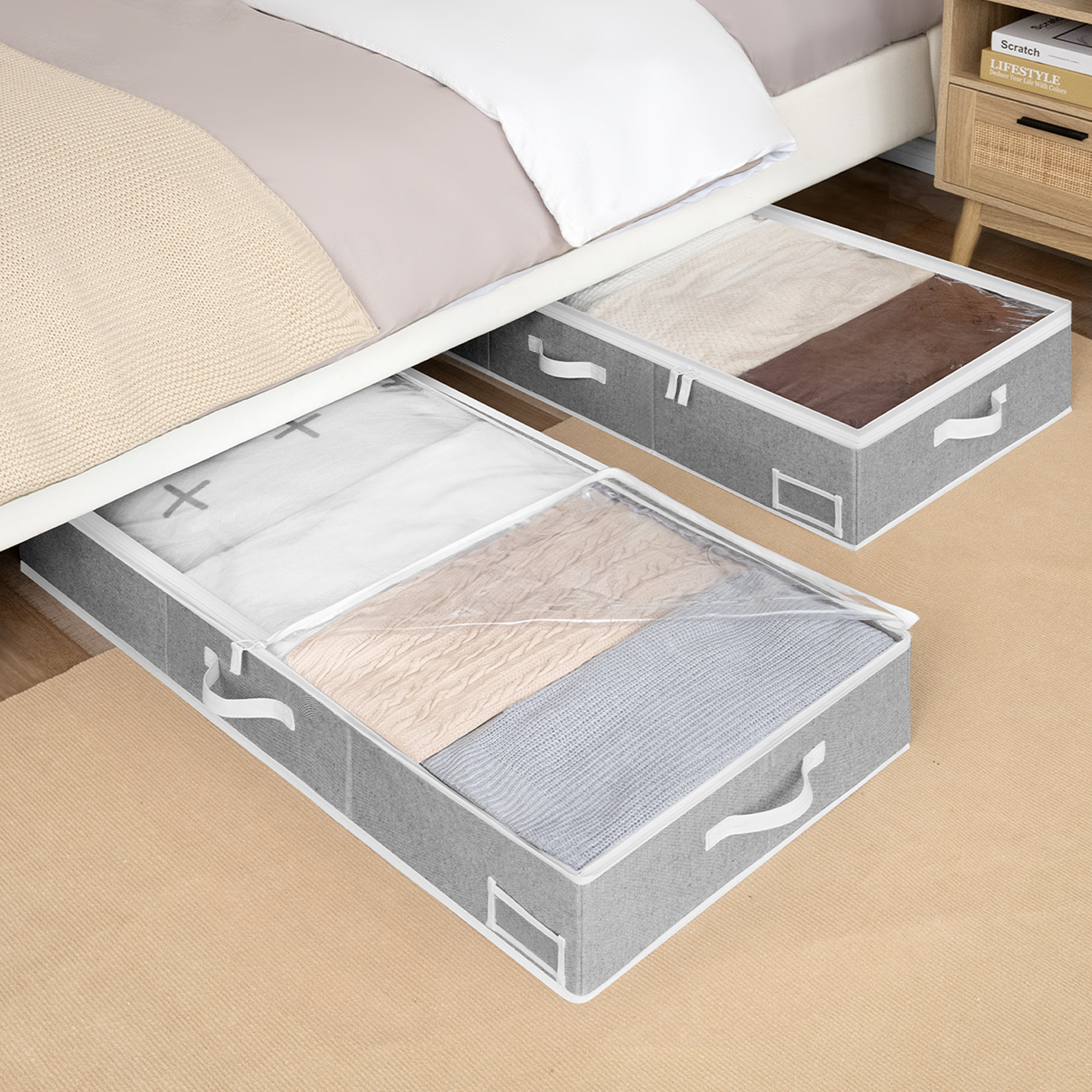 StorageWorks Underbed Storage Box with Clear Window and Sturdy ...