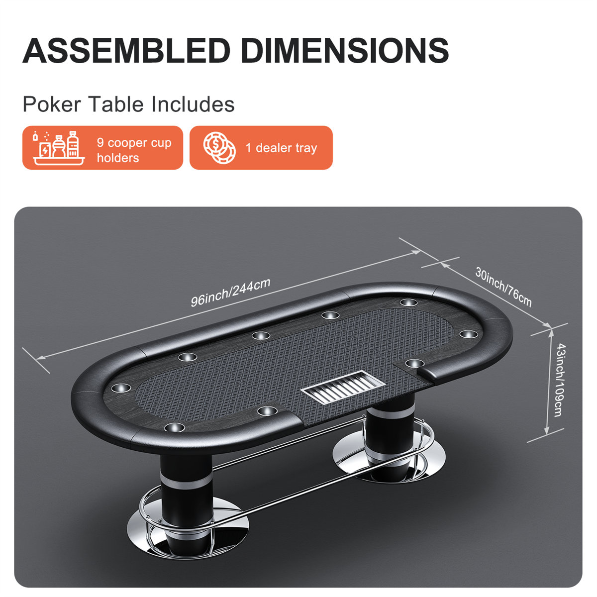 INO Design 96" Poker Table For Texas Holdem Casino Games With Racetrack ...