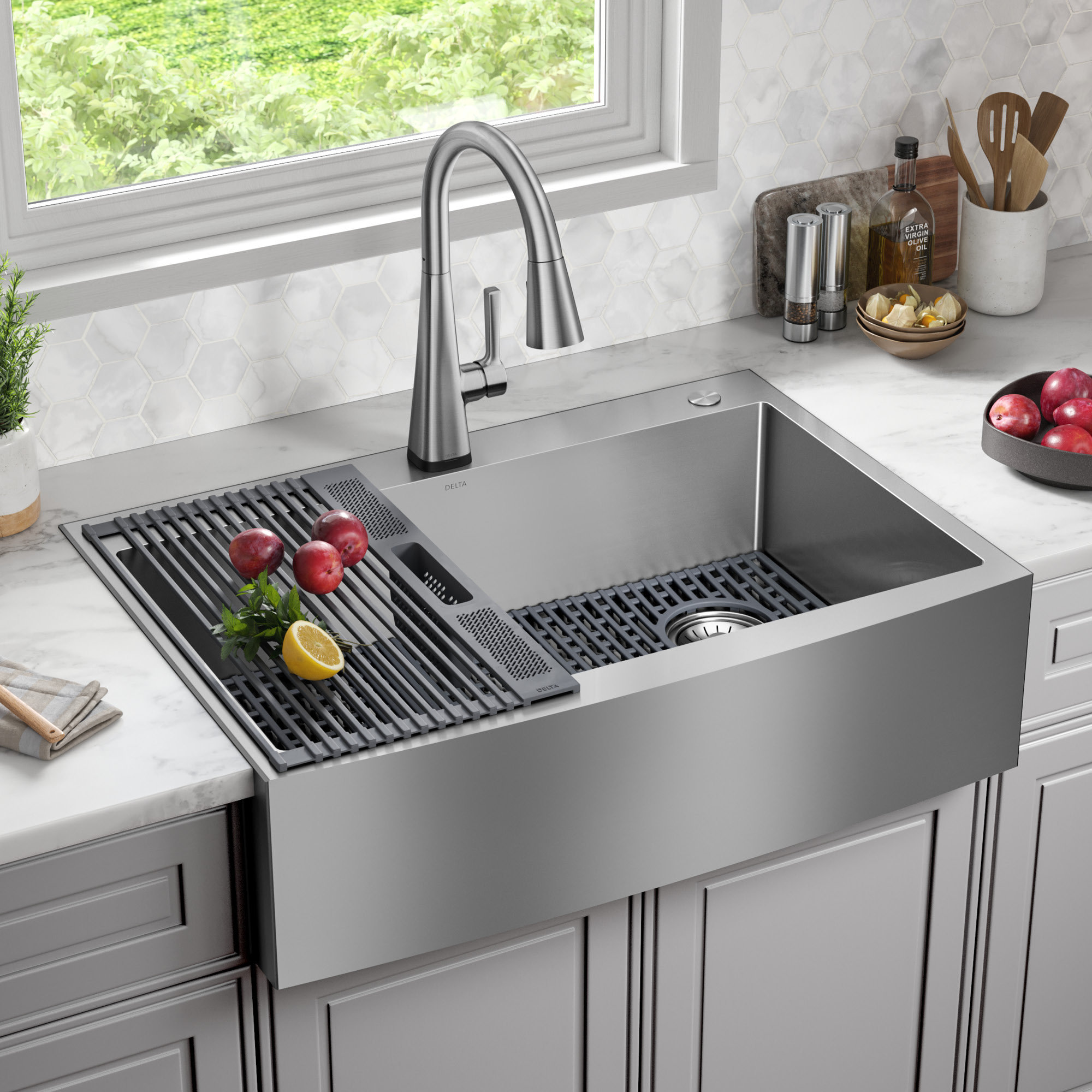 Delta Lenta Retrofit Farmhouse Apron Front 16 Gauge Stainless Steel ...