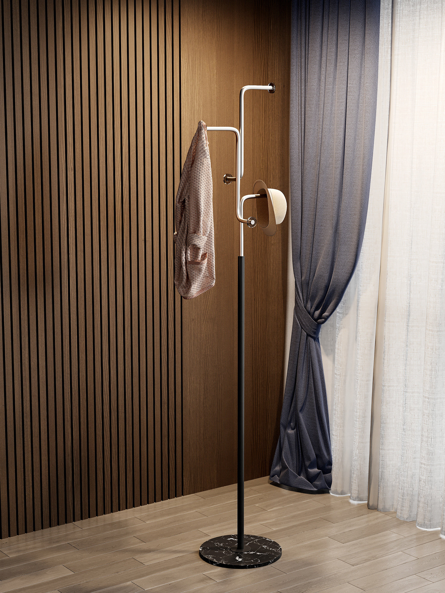 Mercer41 Saffah Steel Freestanding 5-Hook Coat Rack, Elegant Marble ...