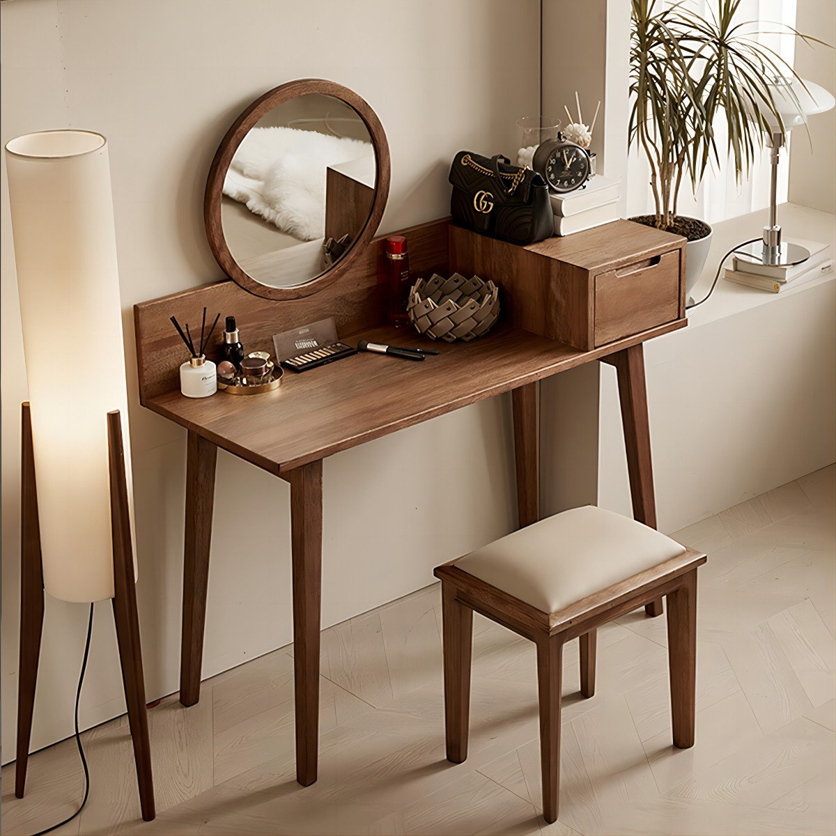 Corrigan Studio A minimalist solid wood vanity set with drawers ...