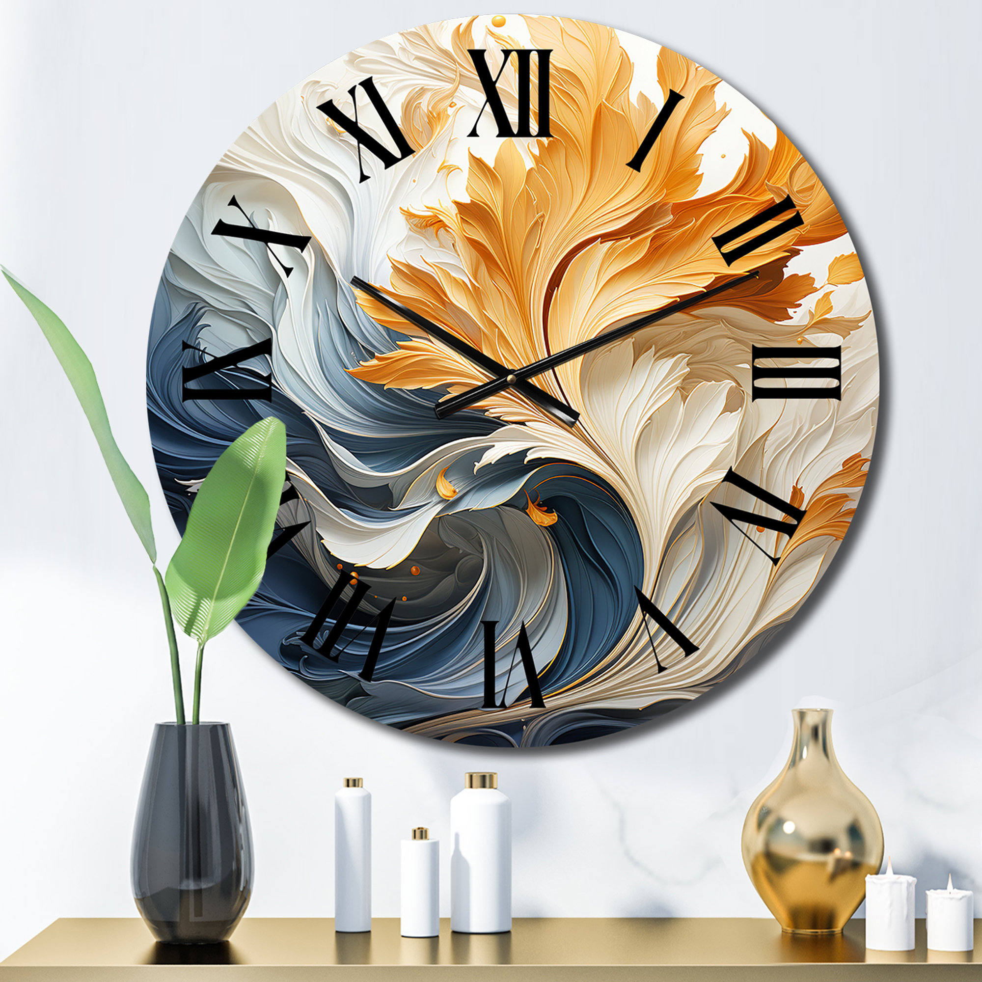 Design Art Vintage Blue And Orange Ornamental Wave Elegance Metal Wall ...