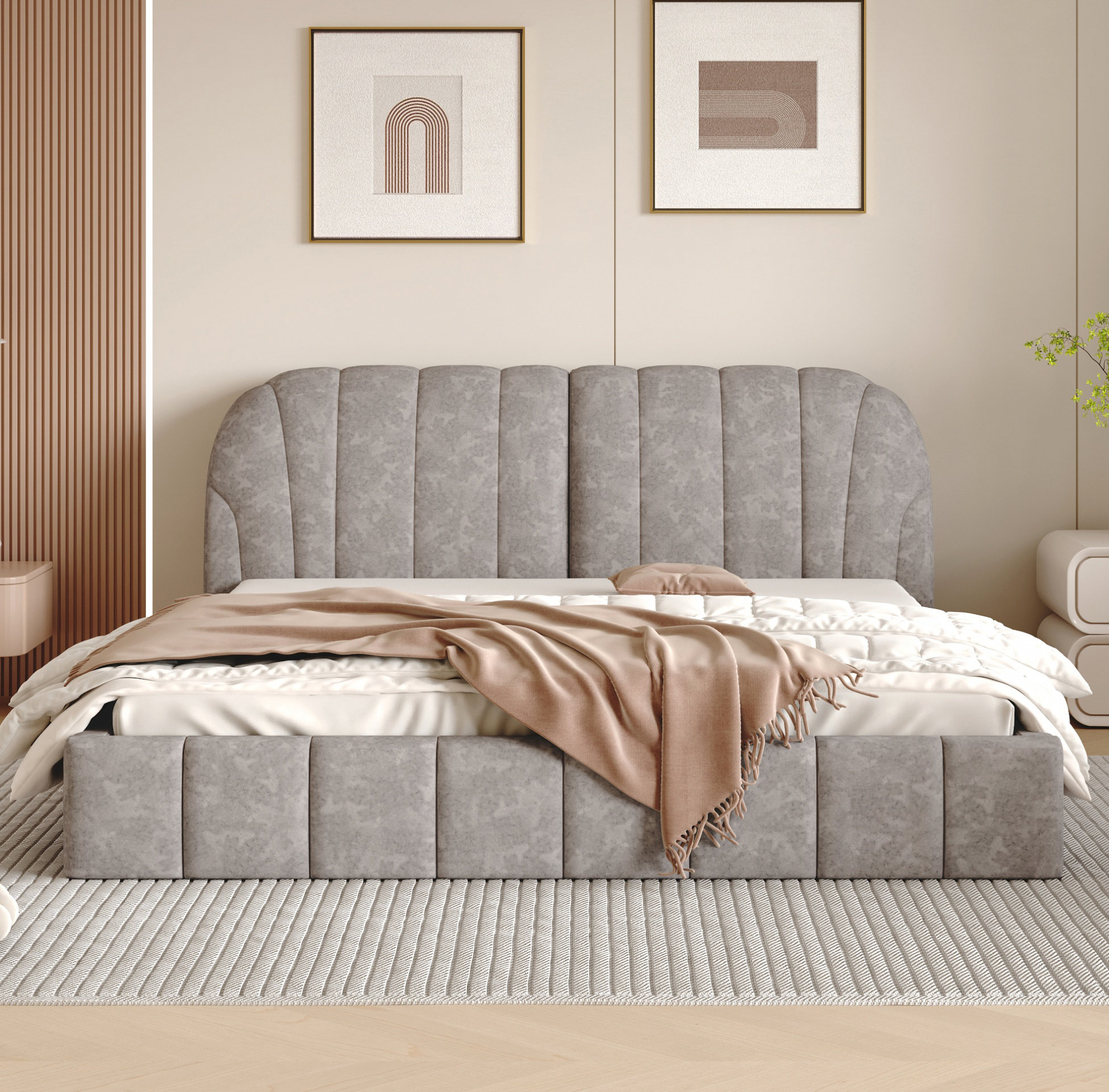 Latitude Run® Grand lit plateforme tapissier avec tissu épais en ...