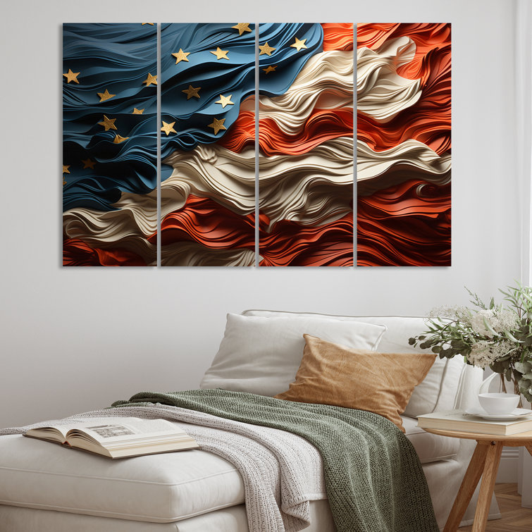 Wrought Studio Modern USA Flag II - Flags Canvas Wall Art - 4 Panels ...