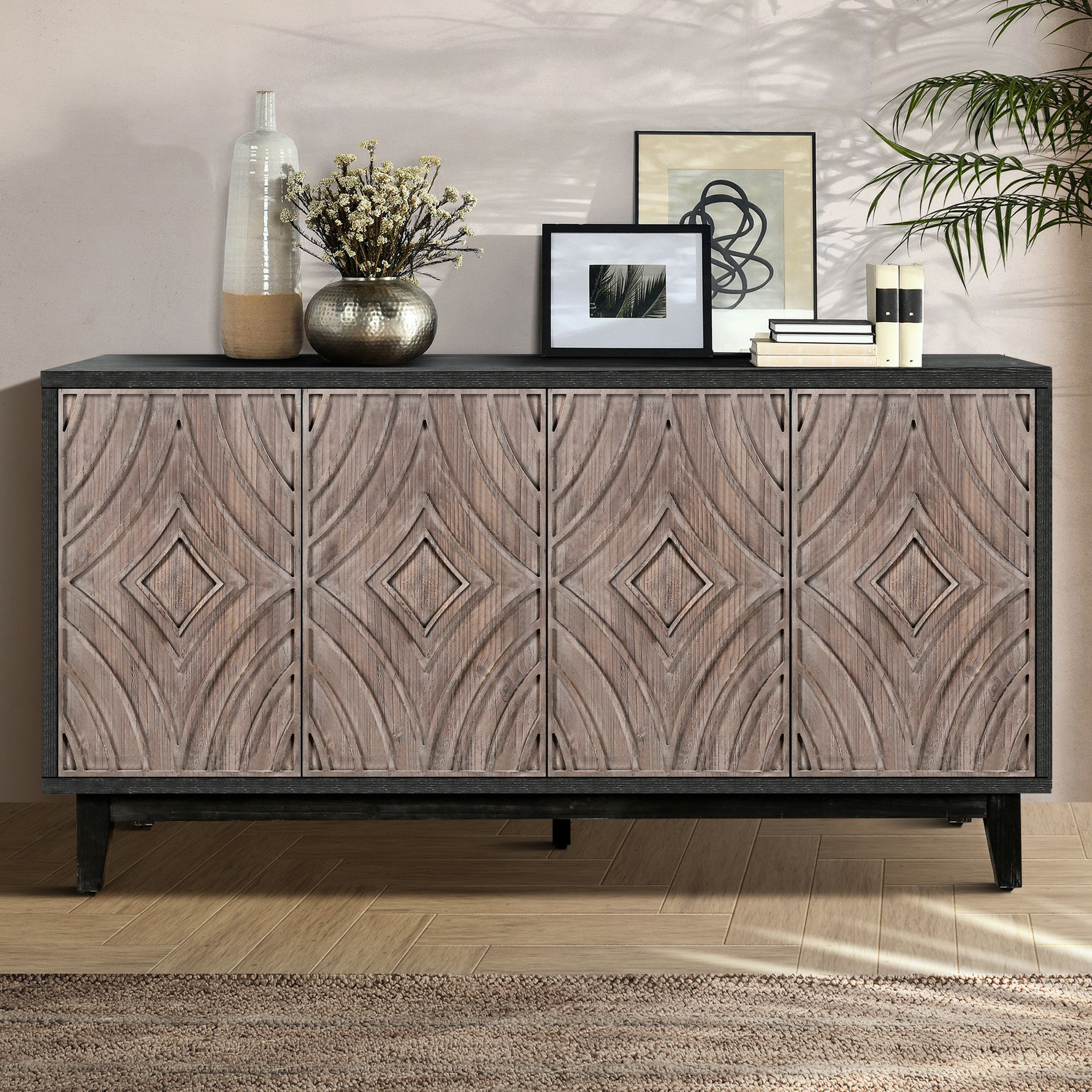 August Grove® Mid Century Console Cabinet With 4 Fluted Pattern Doors ...