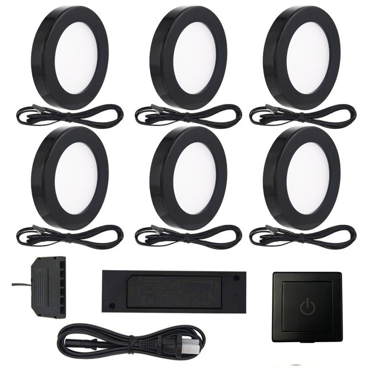 VST 6 Pack 3000K Mini Puck Light with Wired Dimmer 12V 2W/pc for Under ...