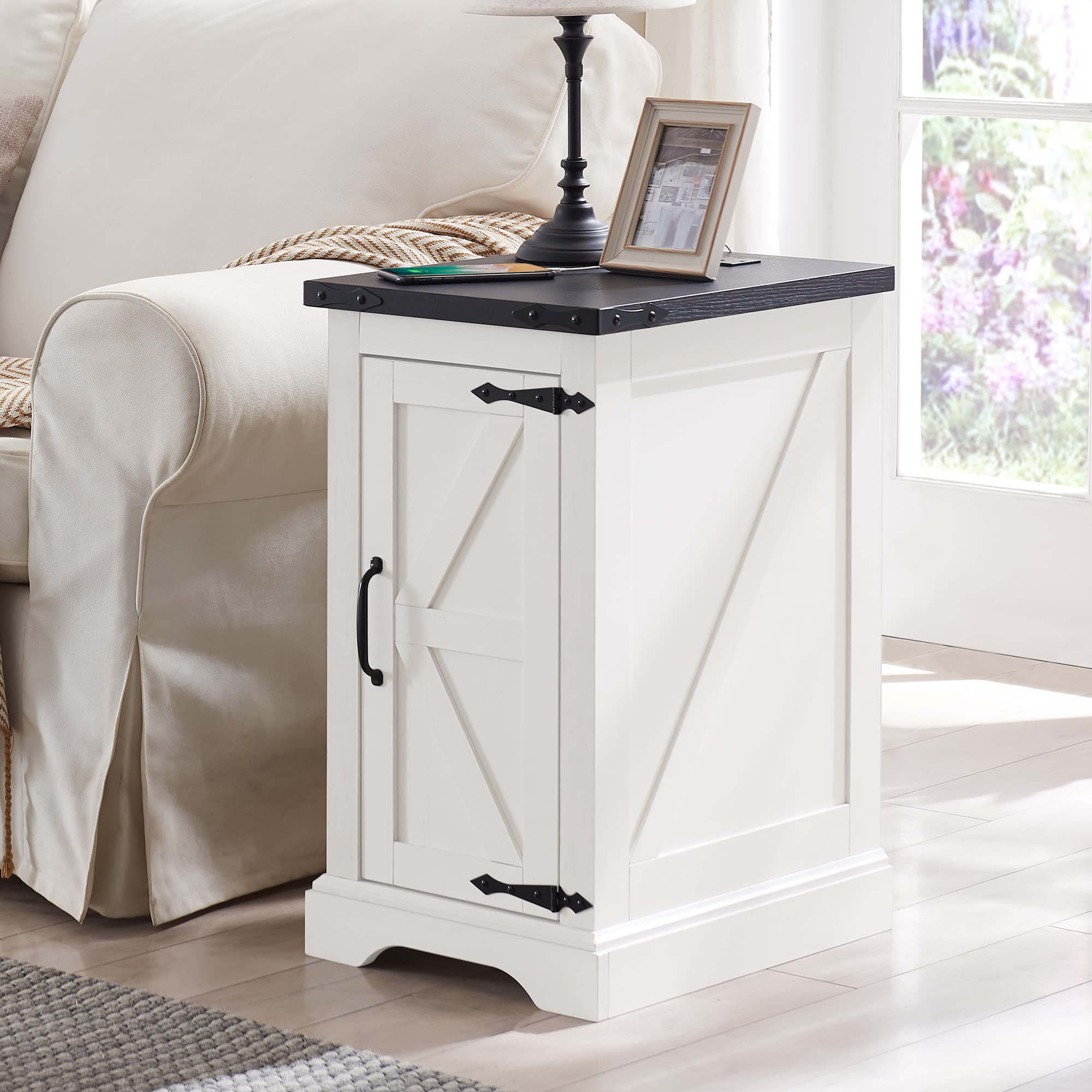 Gracie Oaks Rasema Nightstand with Charging Station, Farmhouse End ...