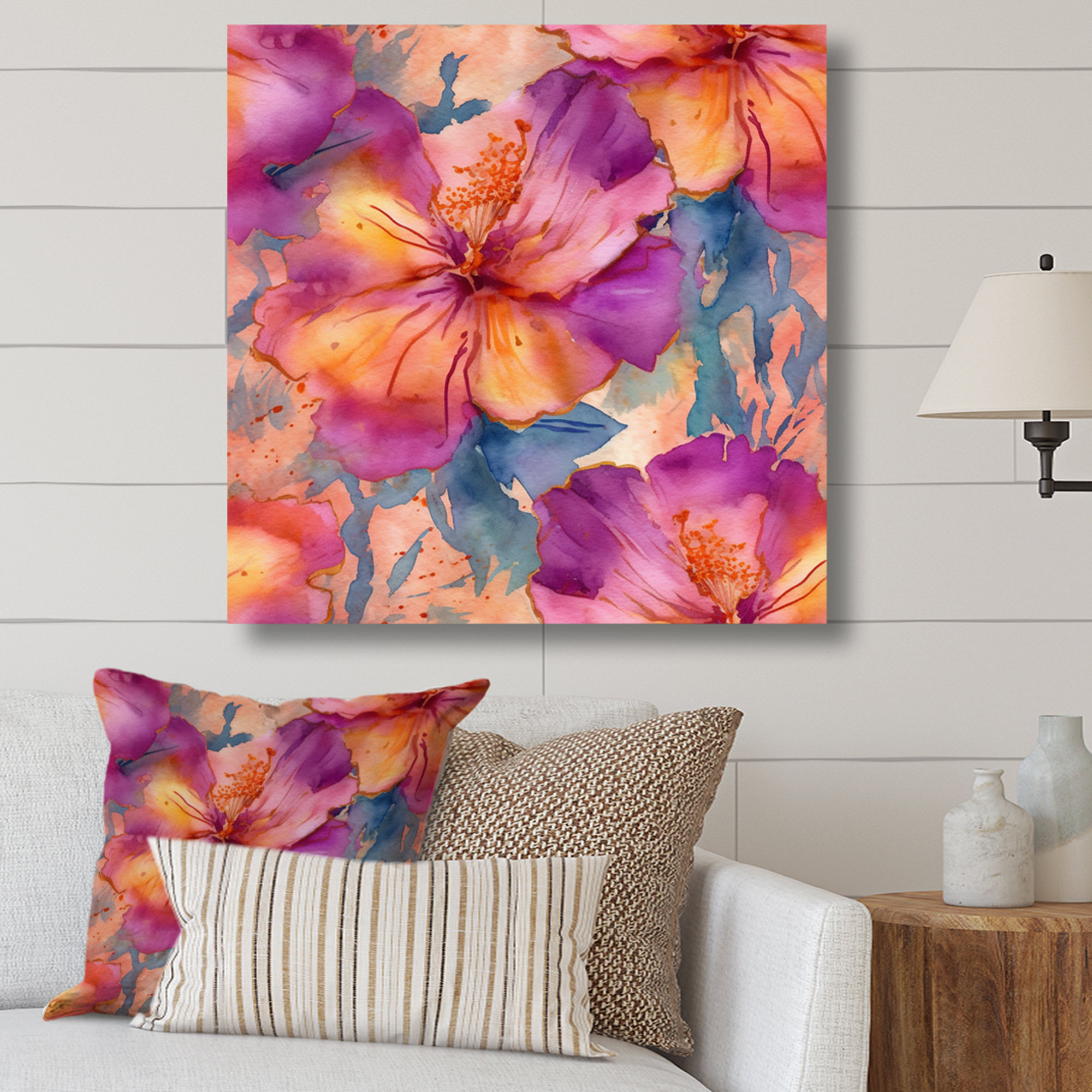 Bay Isle Home™ Ronalie Purple Orange Hibiscus Blossoms On Canvas Print ...