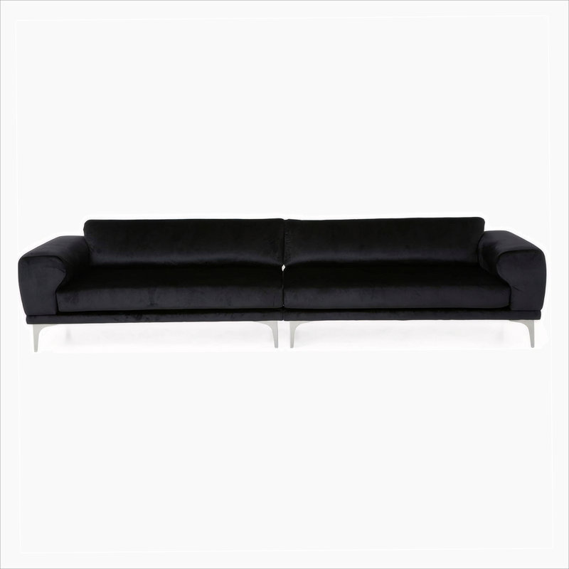 Mercer41 Luxurious Black Velvet 4-Seater Sofa with Ultra-Soft Cushions ...