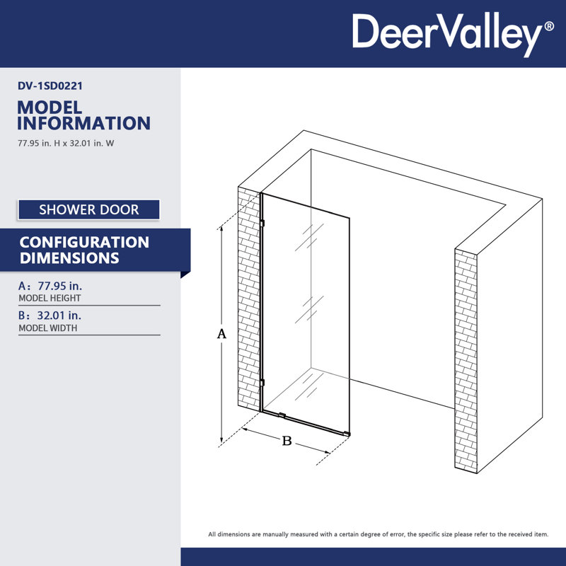DeerValley Single Fixed Glass Panel For Shower 32"×78", Thick Frameless ...
