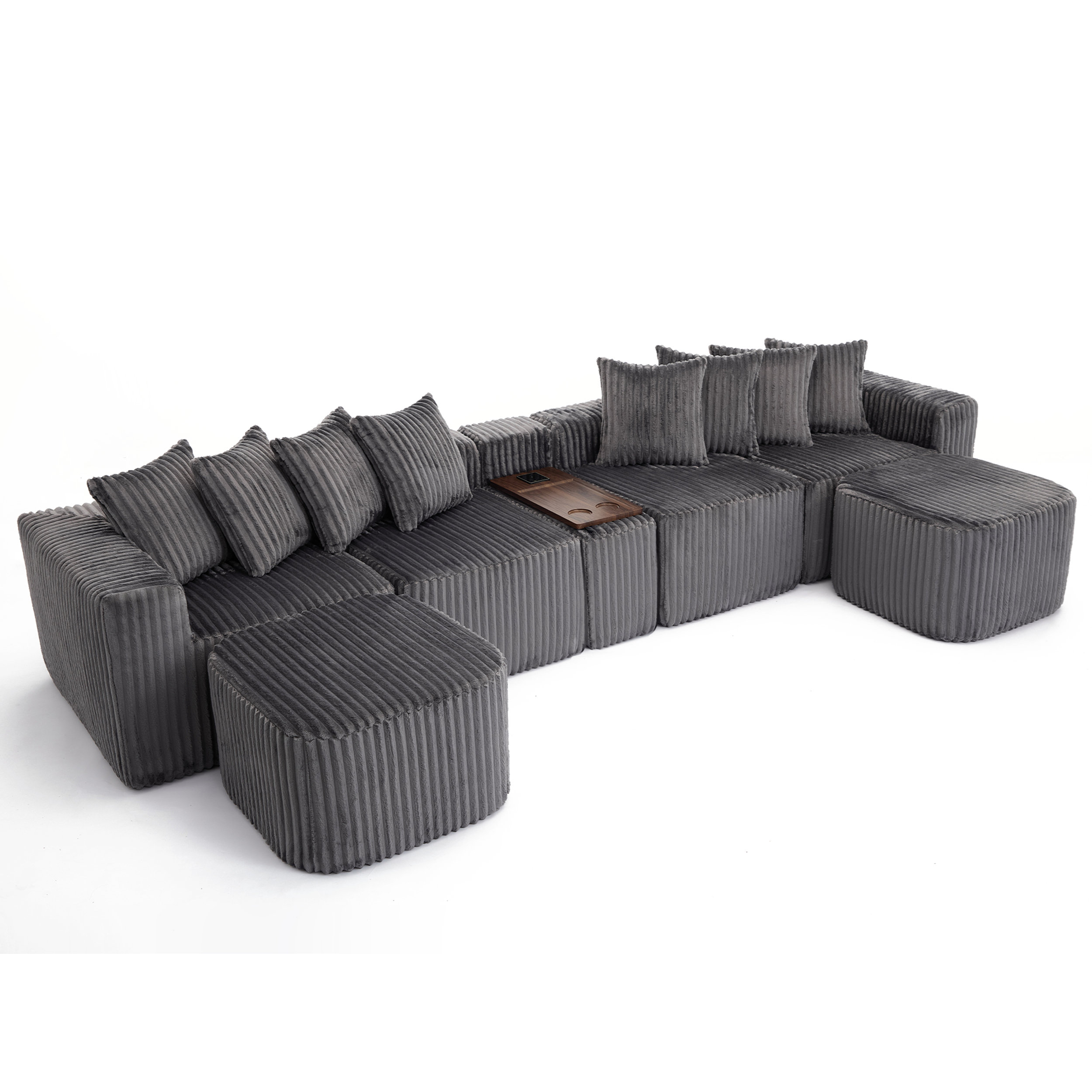 Latitude Run® U Shaped Corduroy Sofa, 137.5" with USB & Wireless ...