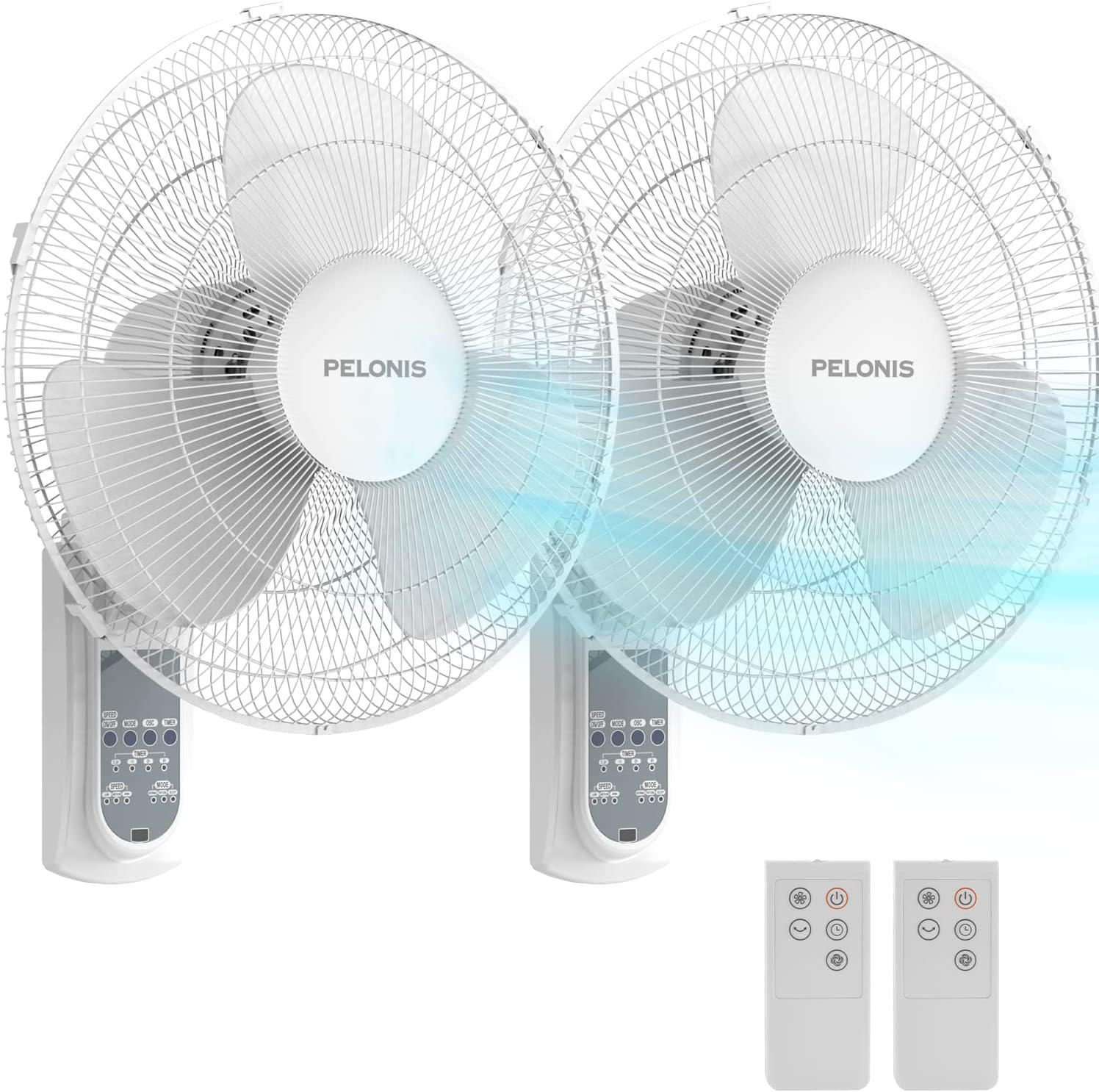 PELONIS 16'' Oscillating Wall Mount Fan 3 Speeds Adjustable Tilt Timer ...